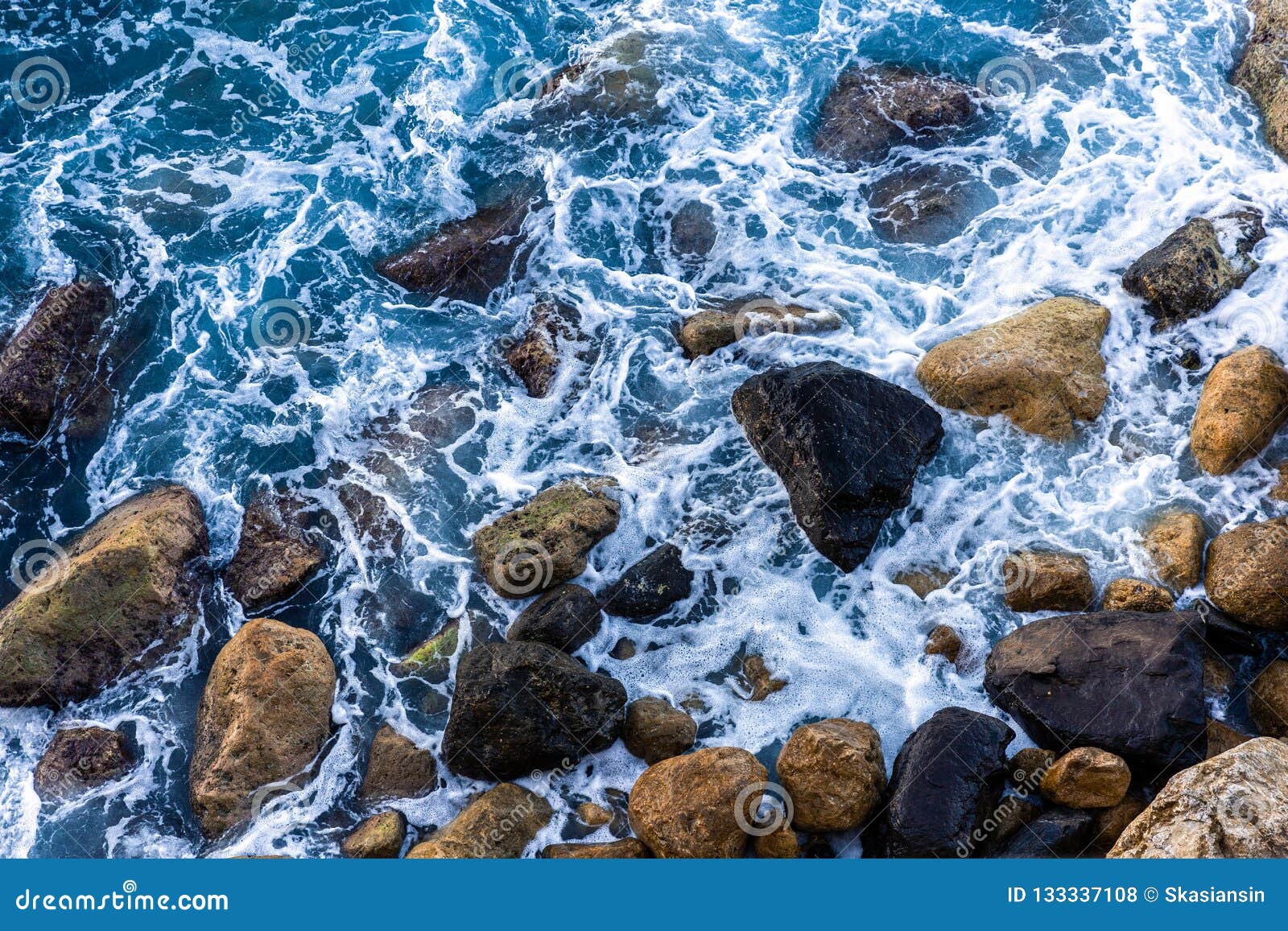 Movement of Mediterranean Sea at Rock Beach Stock Photo - Image of ...