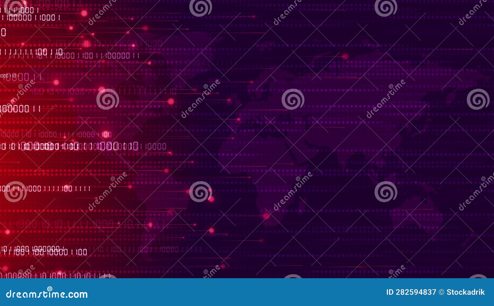 Movement Numbers Binary Code and Glowing Particles on Dark Red Background. Points and Pixels in ...