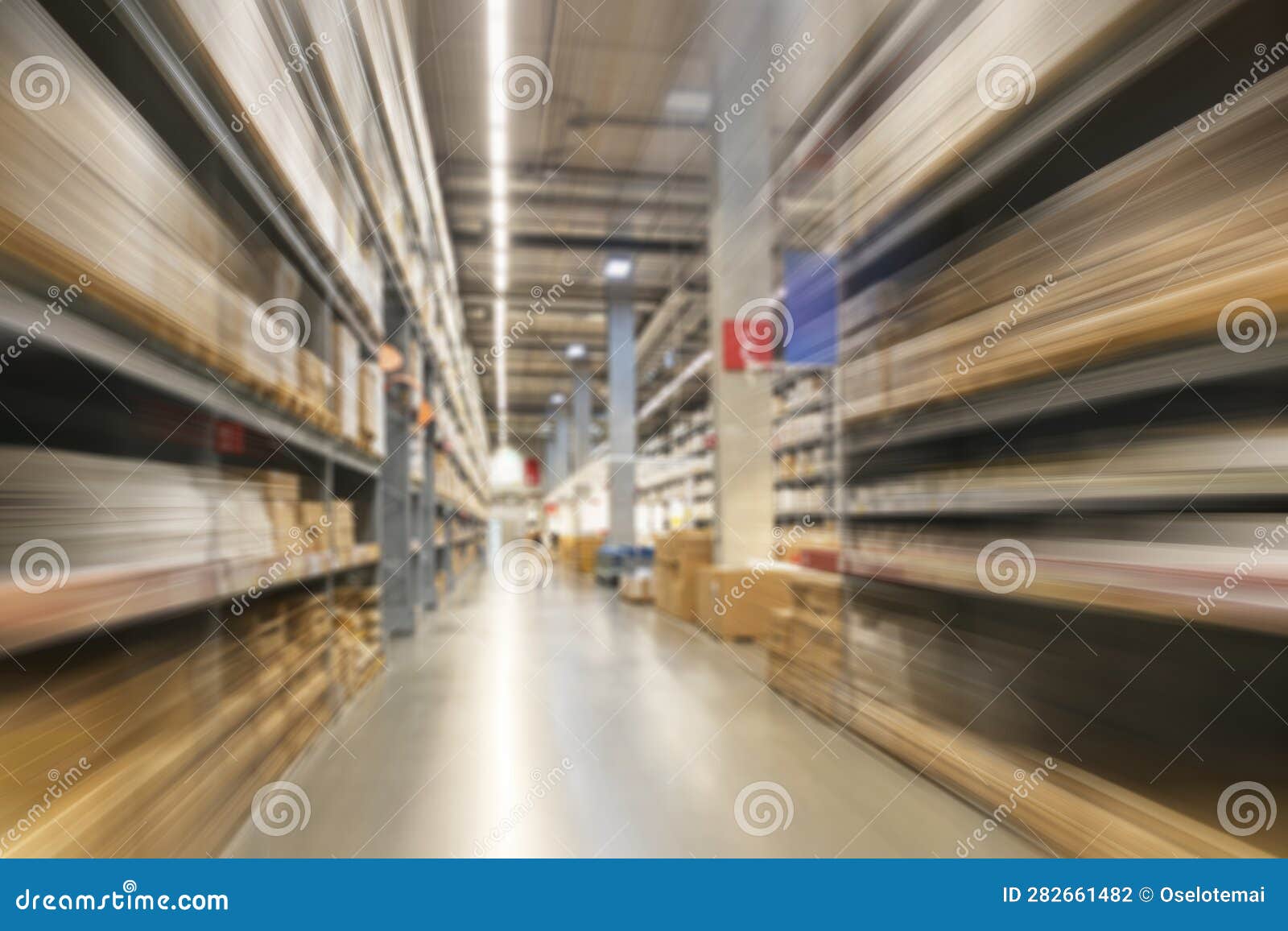 The Movement Rushes Forward Quickly. a Blurred Image of a Warehouse ...