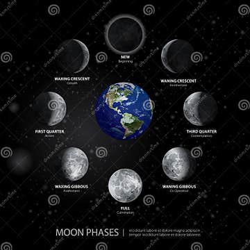Movements of the Moon Phases Realistic Stock Vector - Illustration of ...
