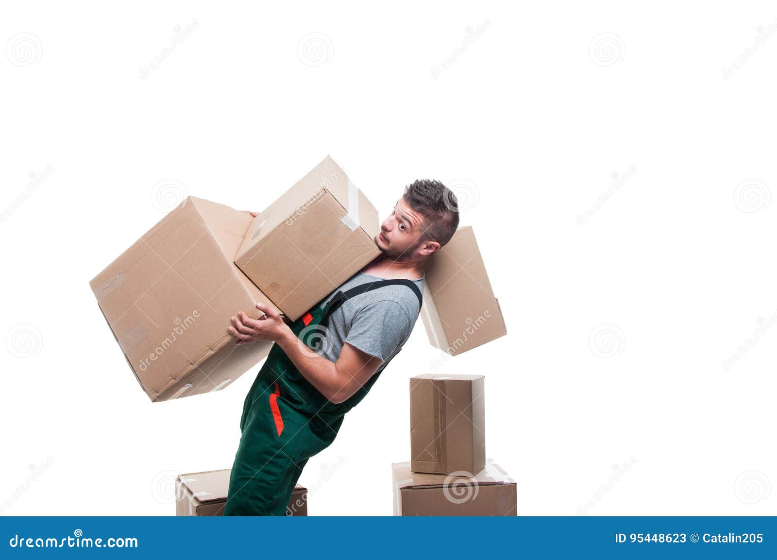 Mover Guy Carrying Bunch of Heavy Boxes and Falling Stock Image - Image ...