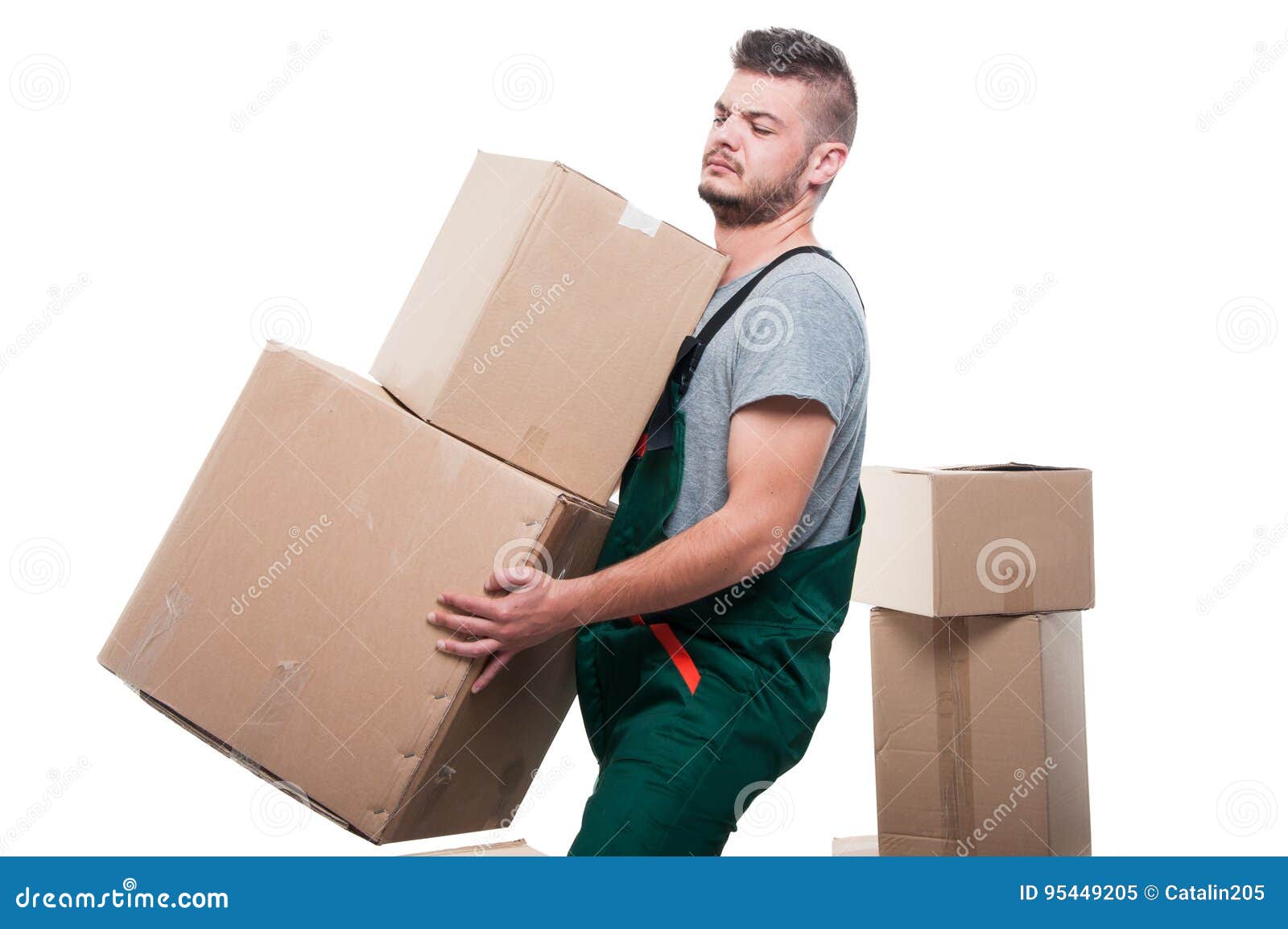 Mover Guy Carrying Two Heavy Boxes Stock Image - Image of standing ...