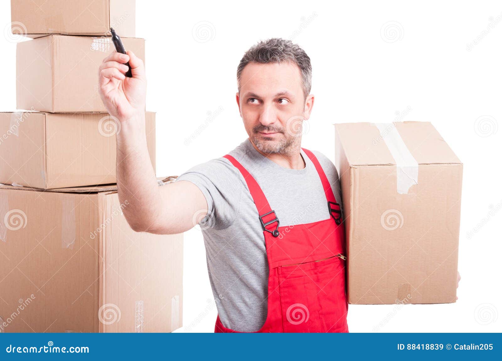 Mover Guy Holding Box and Drawing on Invisible Board Stock Image ...