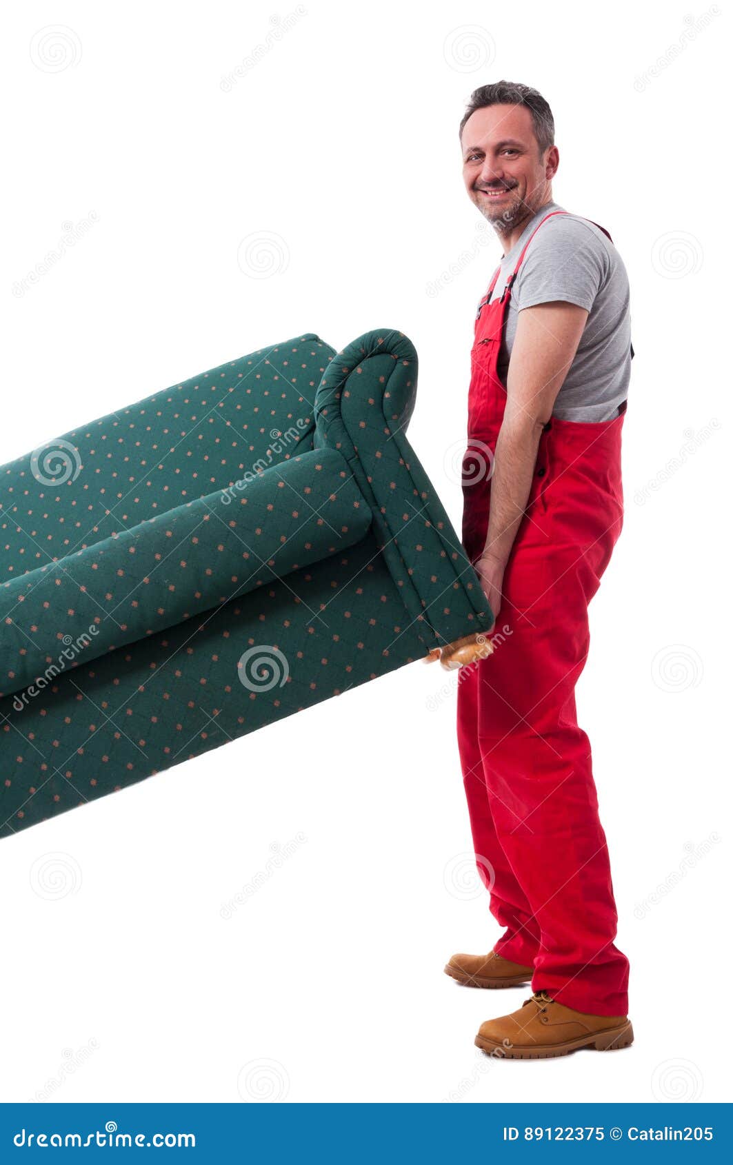 Mover Guy Holding Up Couch while Moving Stock Image - Image of holding ...