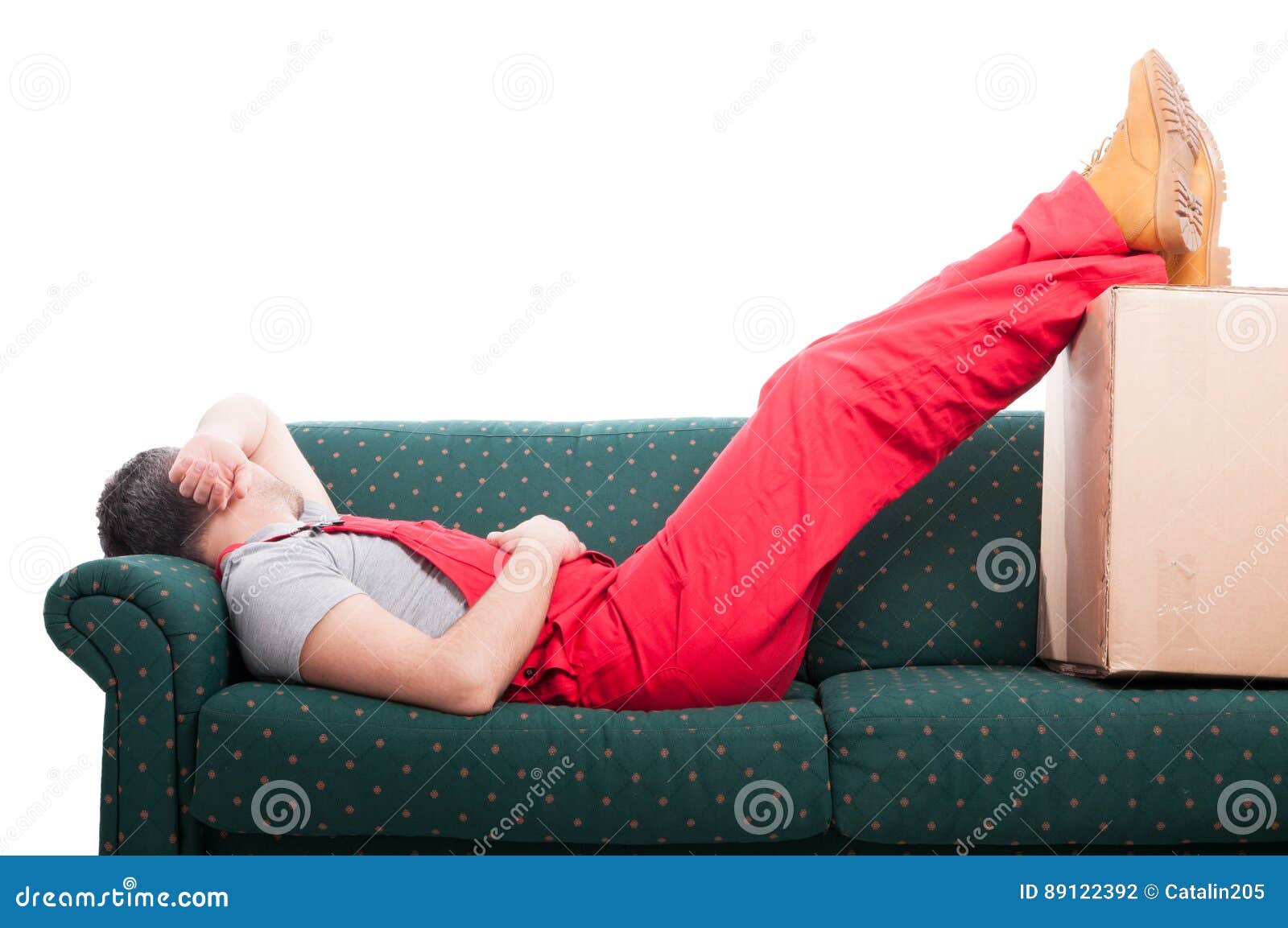 Mover Guy Holding Up Couch while Moving Stock Photo - Image of person ...