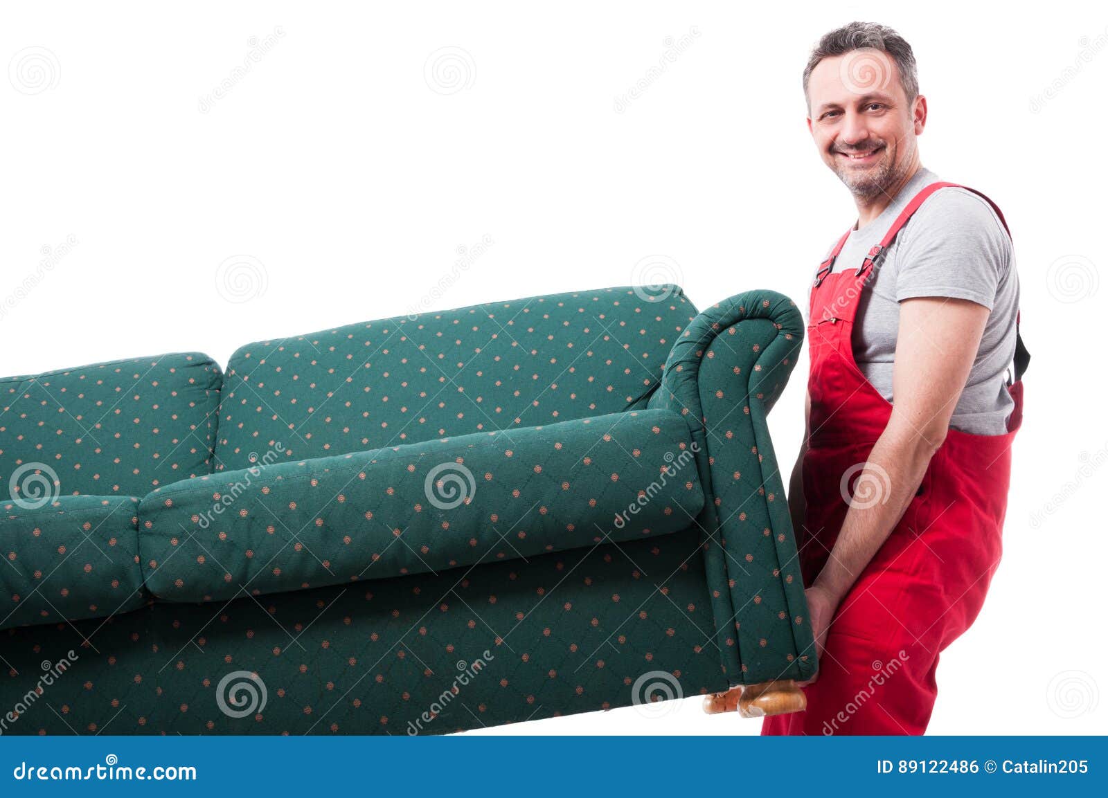 Mover Guy Holding Up Couch while Moving Stock Photo - Image of move ...