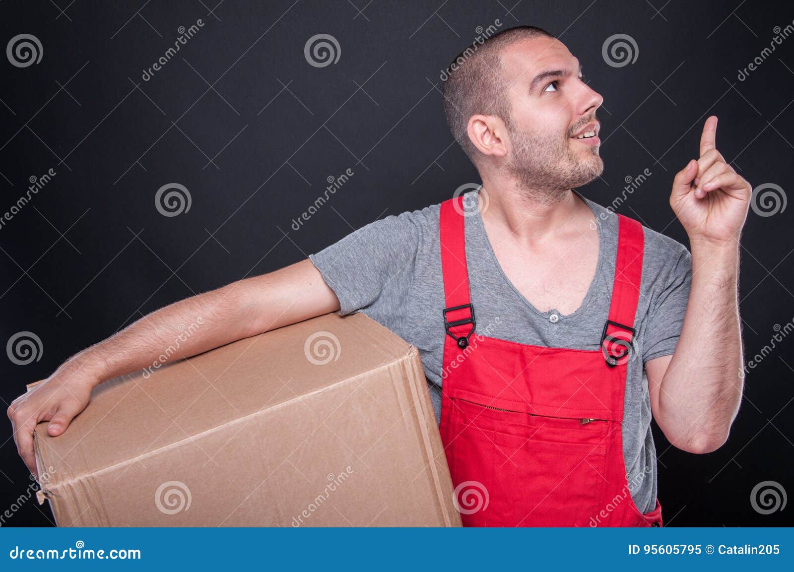 Mover Man Holding Box Heaving Good Idea Stock Image - Image of ...