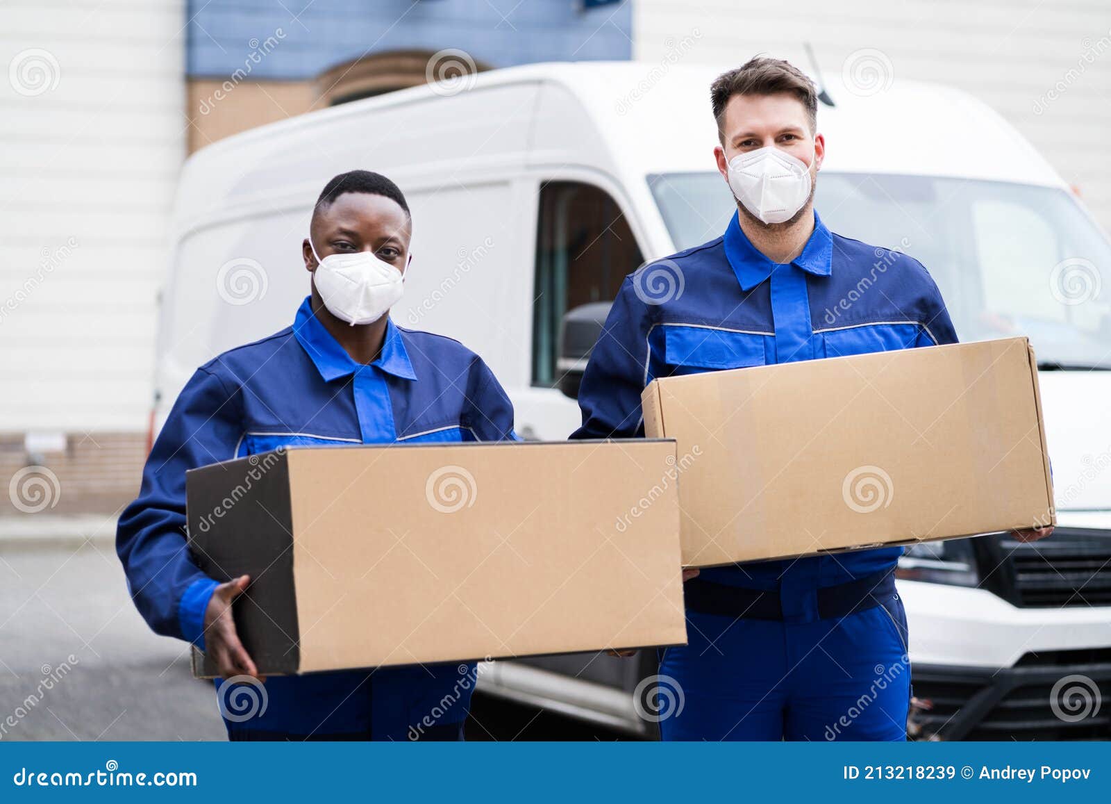Mover Men Loading Delivery Van Stock Image - Image of corona, hand ...
