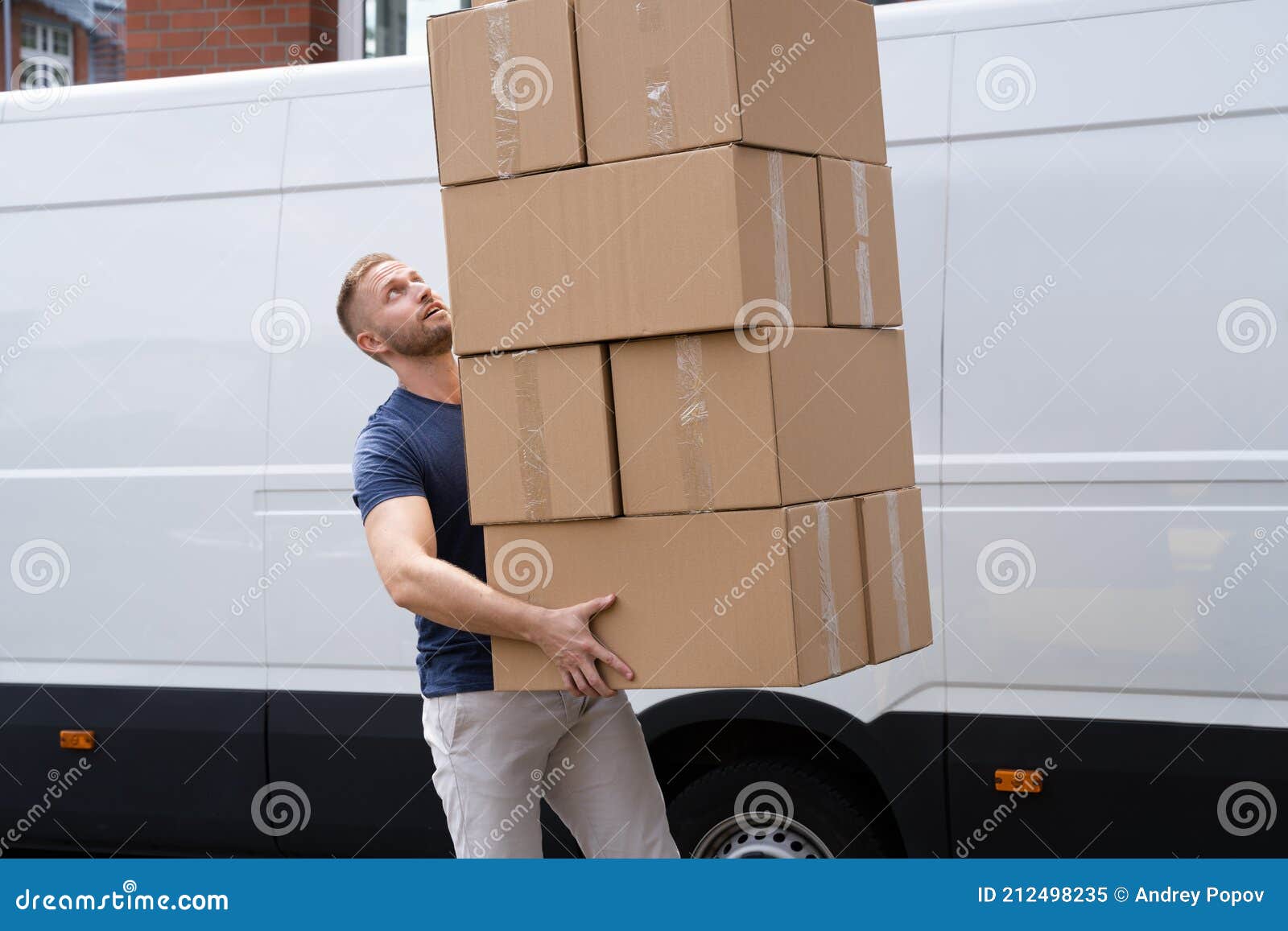 Movers Carrying Heavy Large Box Stack Stock Image - Image of truck ...