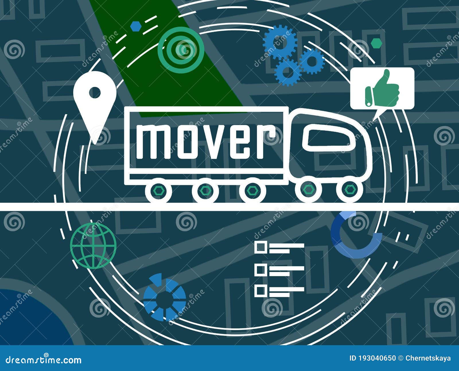 Movers Service. Illustration of Truck, Map and Icons Stock Photo ...