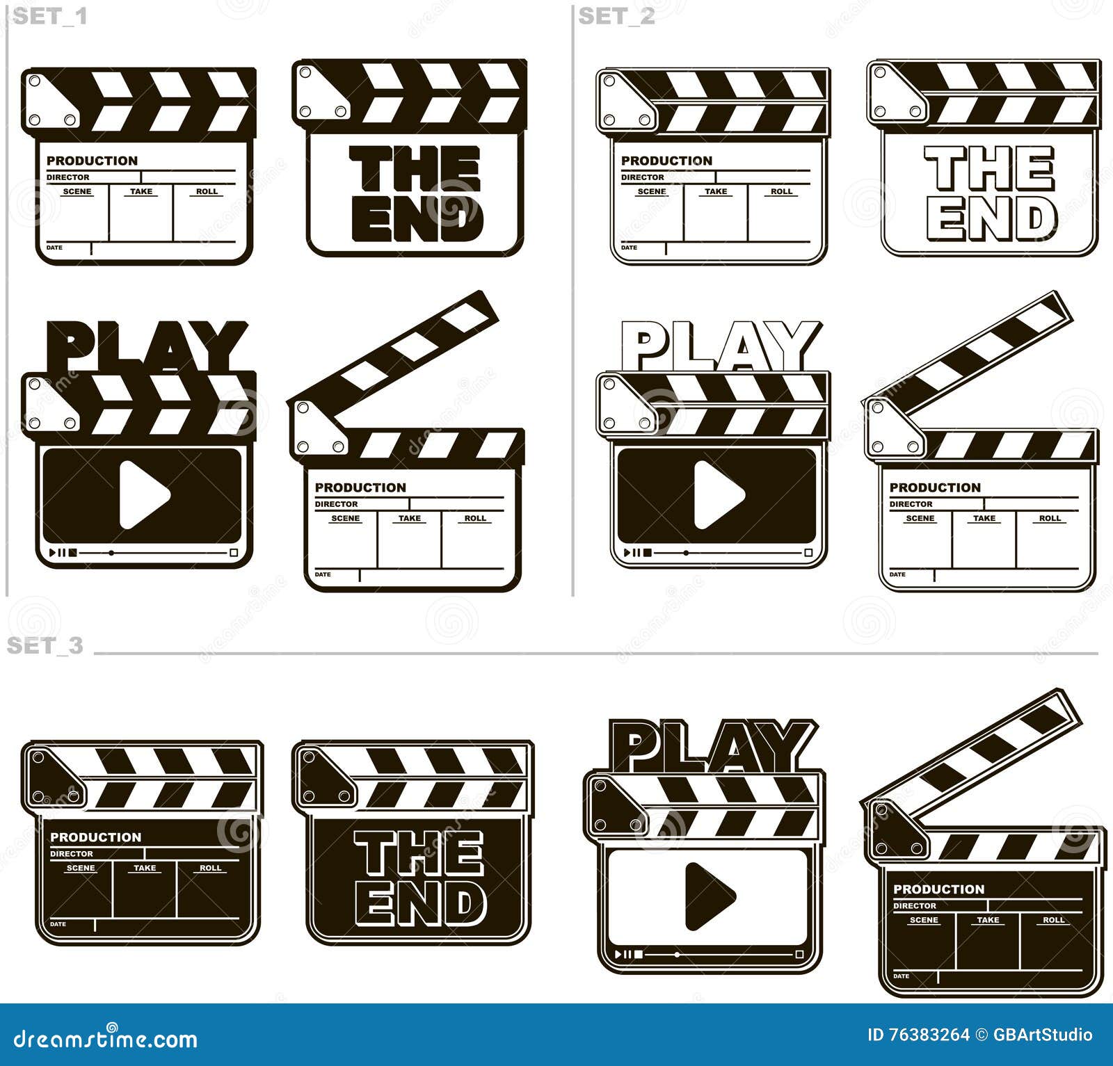 Movie Black and White Clapper Boards Set Stock Vector - Illustration of ...