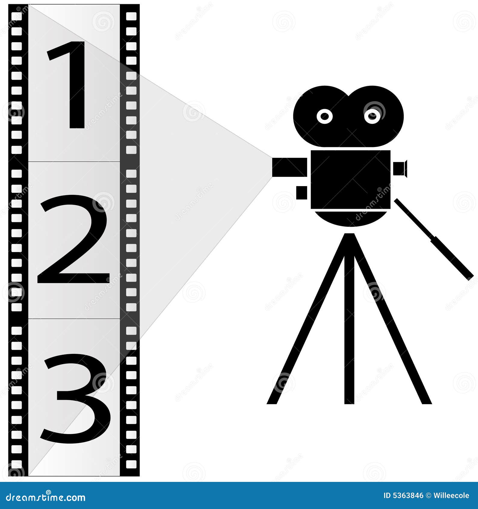 Movie Camera and Film Strip Stock Vector - Illustration of objective ...