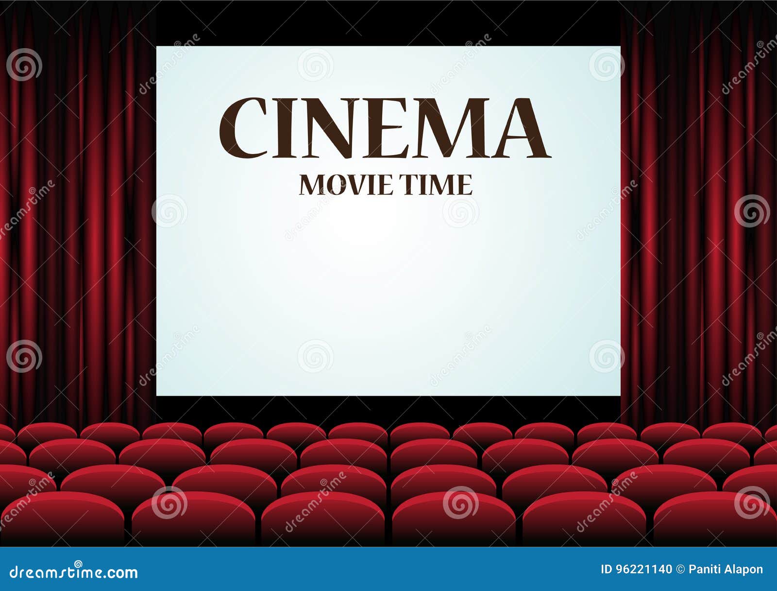 Movie Cinema Auditorium with Screen and Red Seats Stock Vector ...