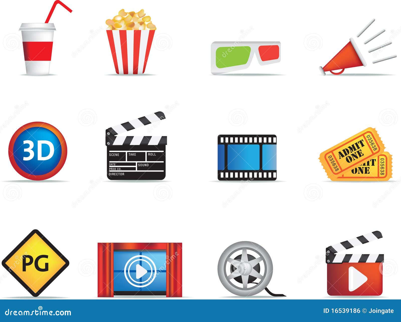 Movie and cinema icon set stock vector. Illustration of glasses - 16539186