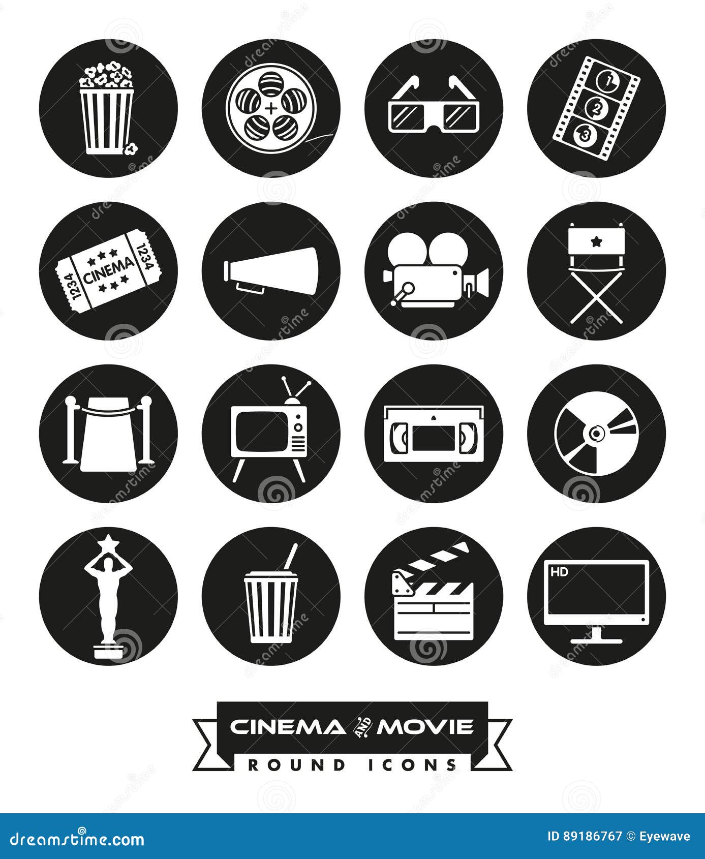 Movie and Cinema Round Solid Icons Vector Set. Stock Vector ...