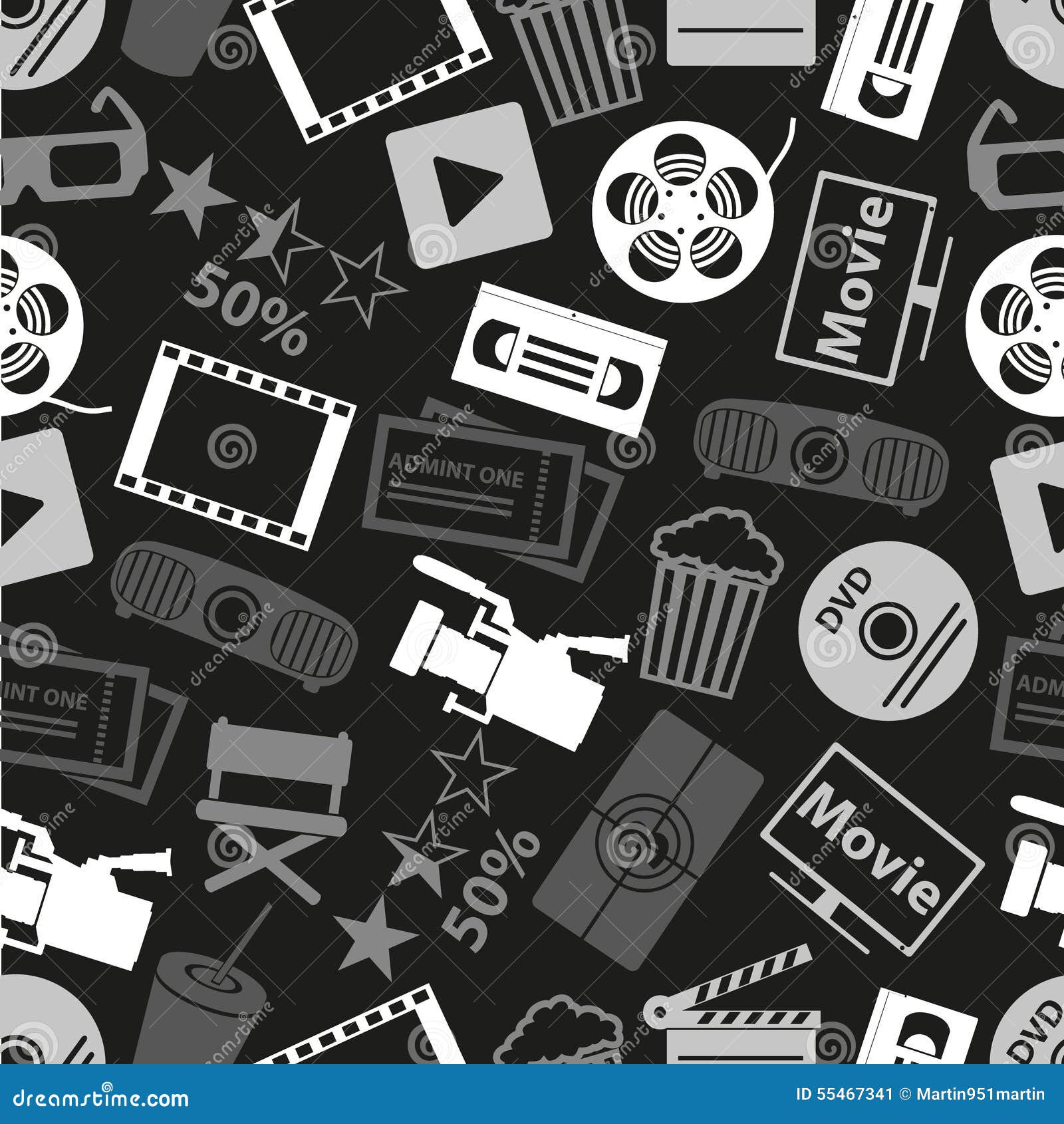 Movie and Cinema Vector Icons Seamless Dark Pattern Eps10 Stock Vector ...