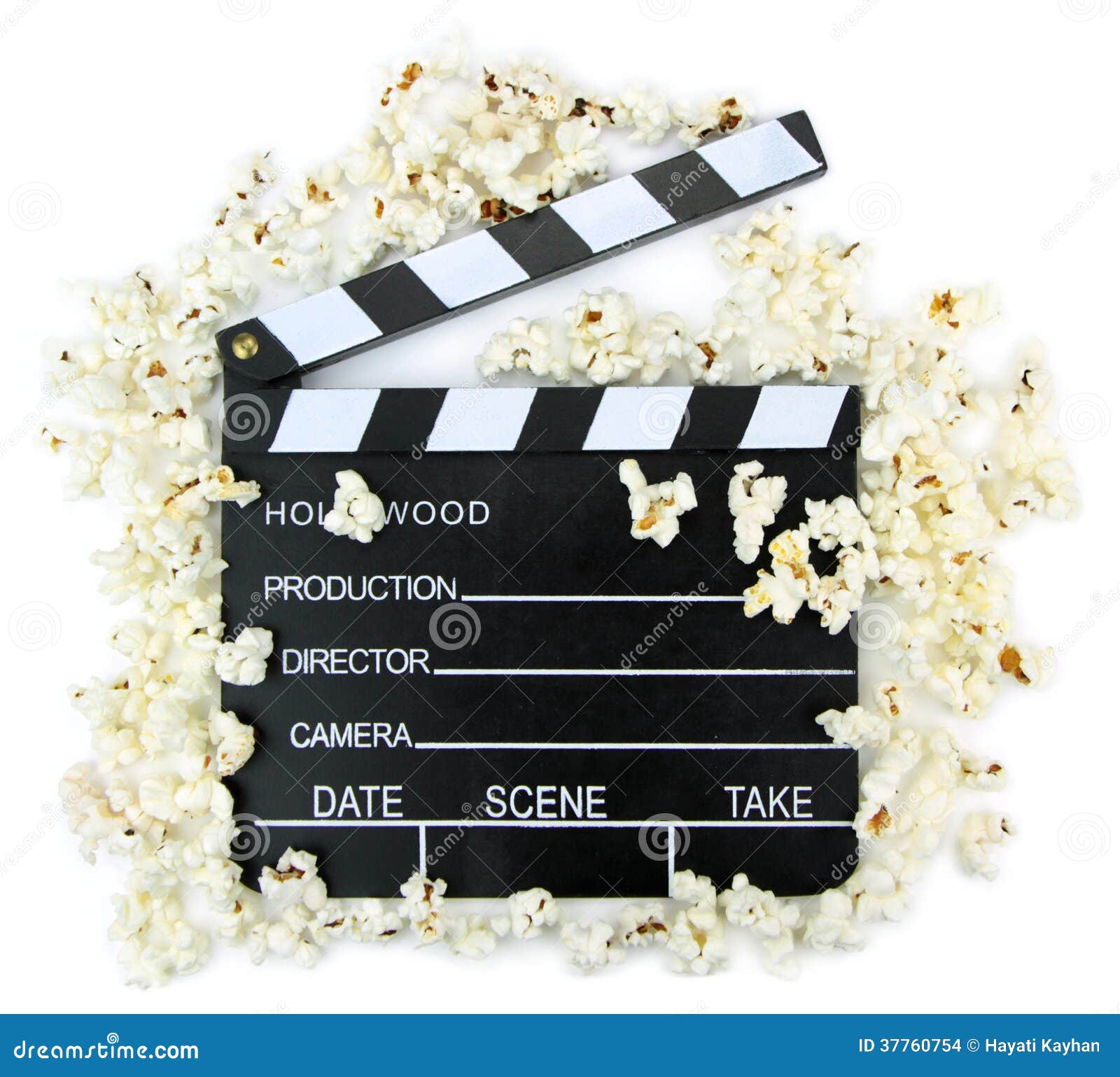 Movie clapper with popcorn stock photo. Image of action - 37760754