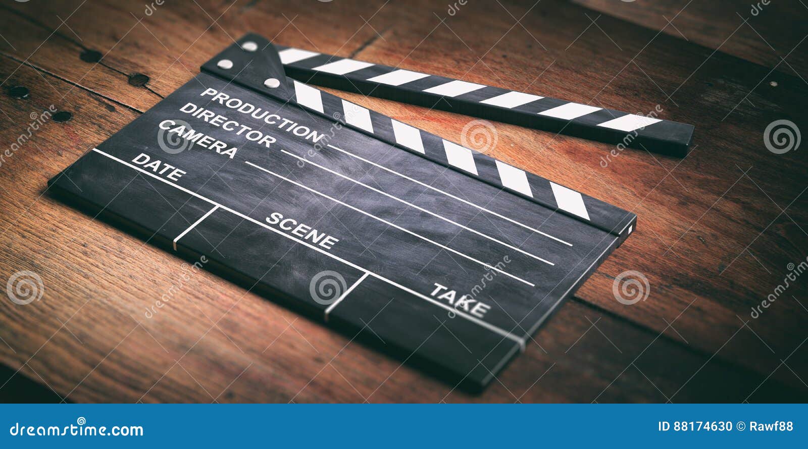 Movie Clapper on Wooden Surface. 3d Illustration Stock Illustration ...