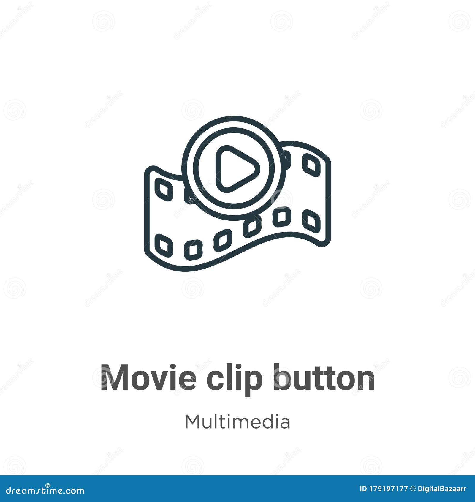 Movie Clip Button Outline Vector Icon. Thin Line Black Movie Clip ...