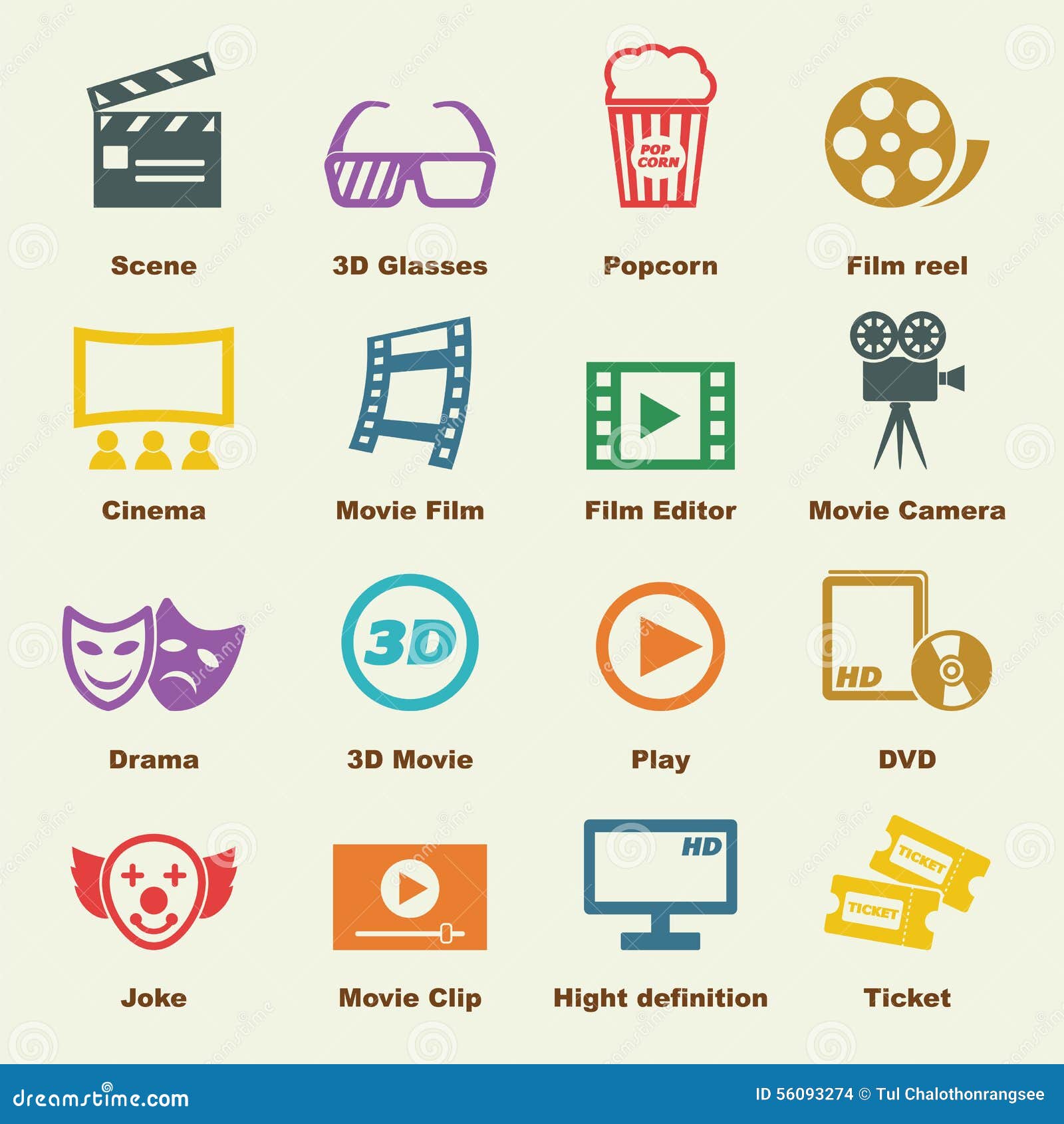 Movie elements stock vector. Illustration of icons, modern - 56093274
