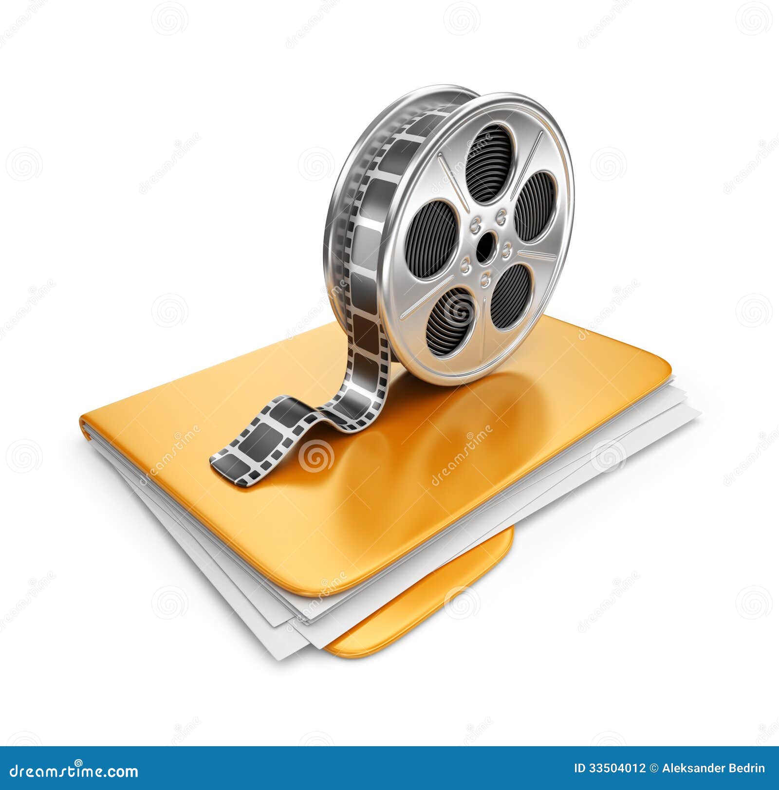 Movie Folder with a Films Spool. 3D Icon Stock Illustration ...