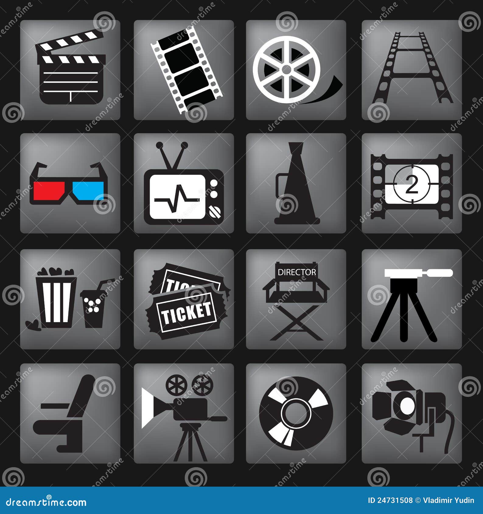 Movie icon set stock vector. Illustration of silhouettes - 24731508