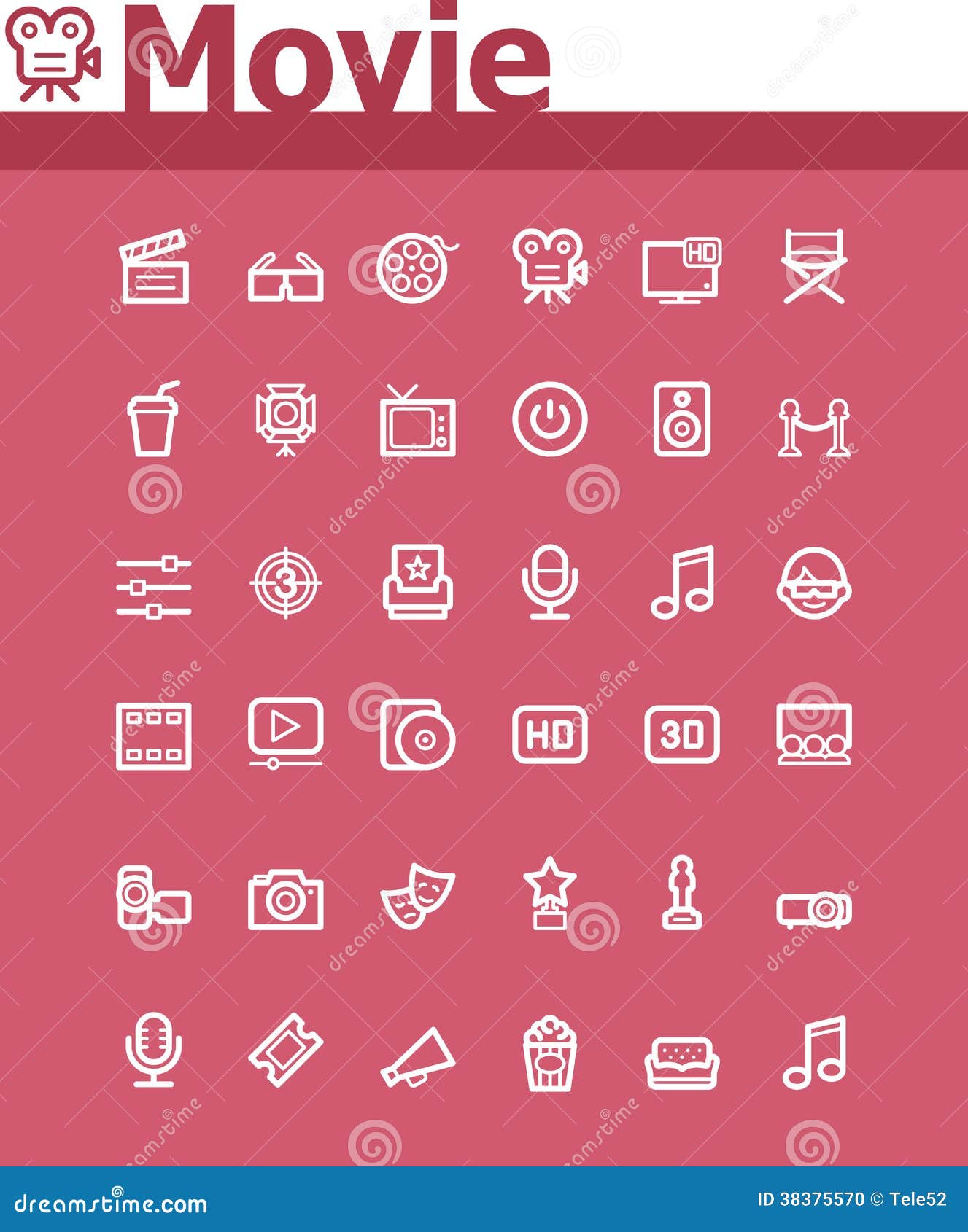 Movie icon set stock vector. Illustration of flat, microphone - 38375570