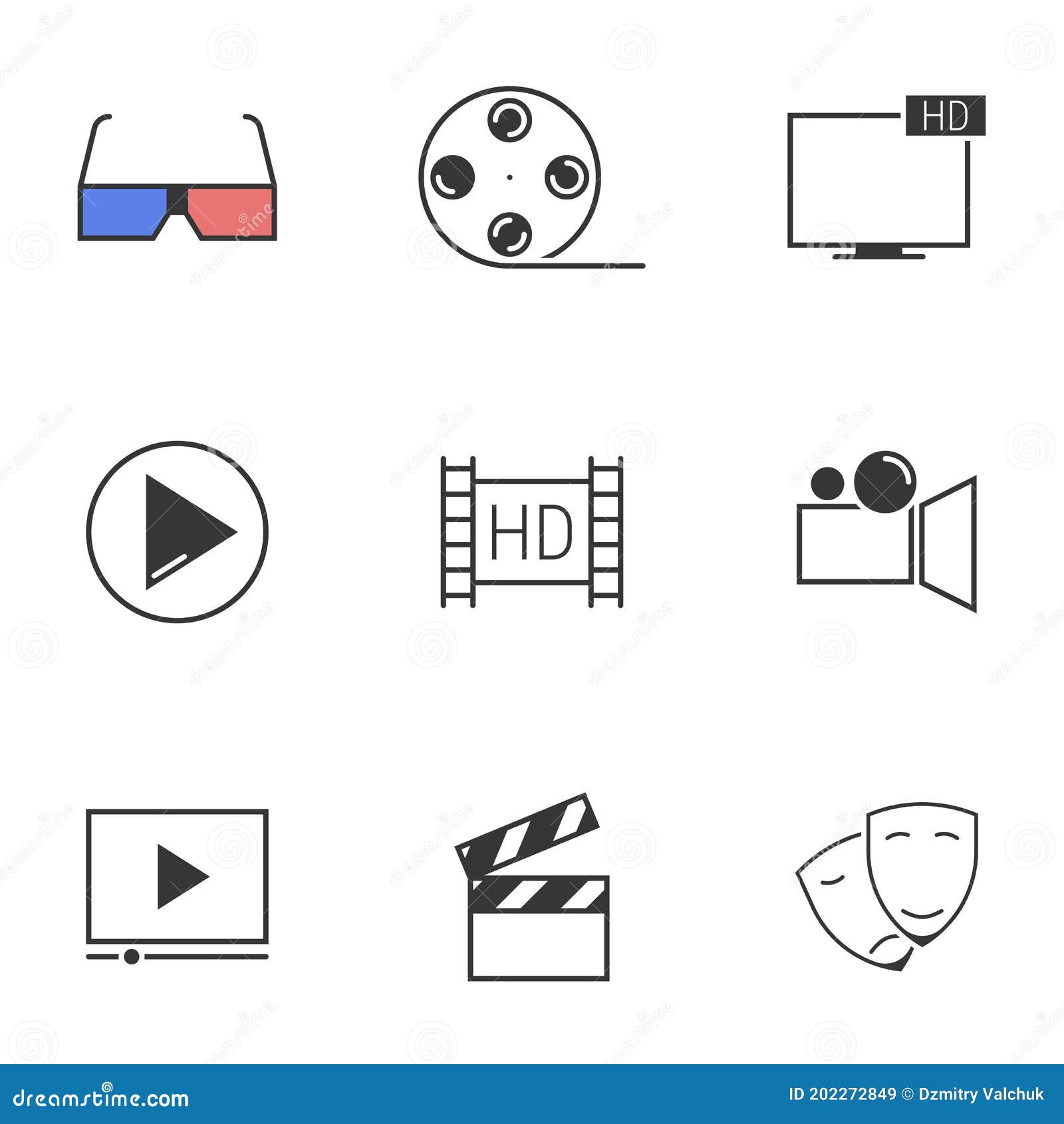 Simple Vector Icons. Flat Illustration on a Theme Movie Stock Vector ...
