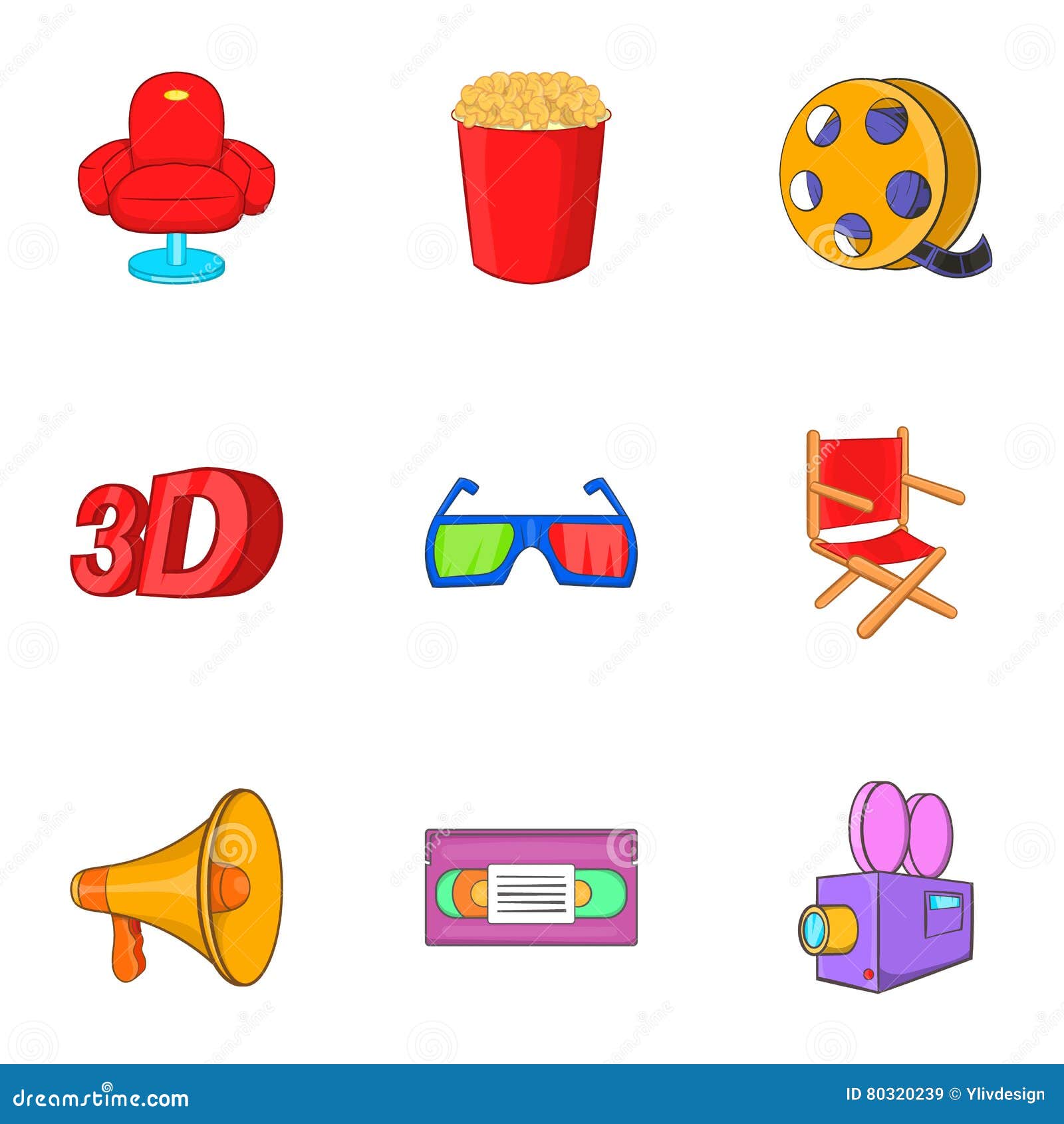 Movie Icons Set, Cartoon Style Stock Vector - Illustration of cinema ...