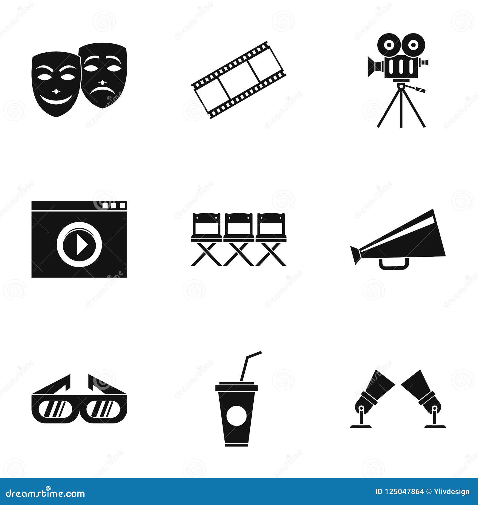 Movie Icons Set, Simple Style Stock Illustration - Illustration of ...