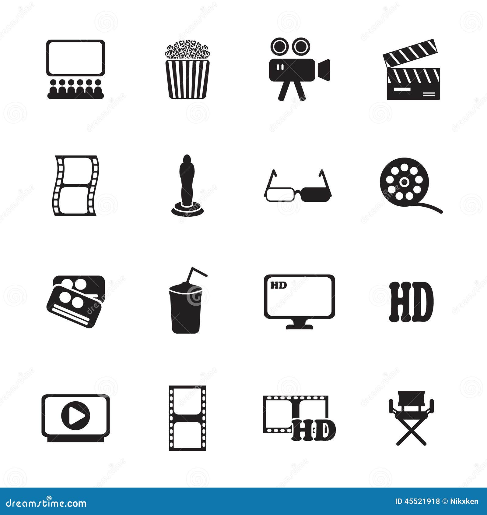 Movie icons set stock vector. Illustration of motion - 45521918