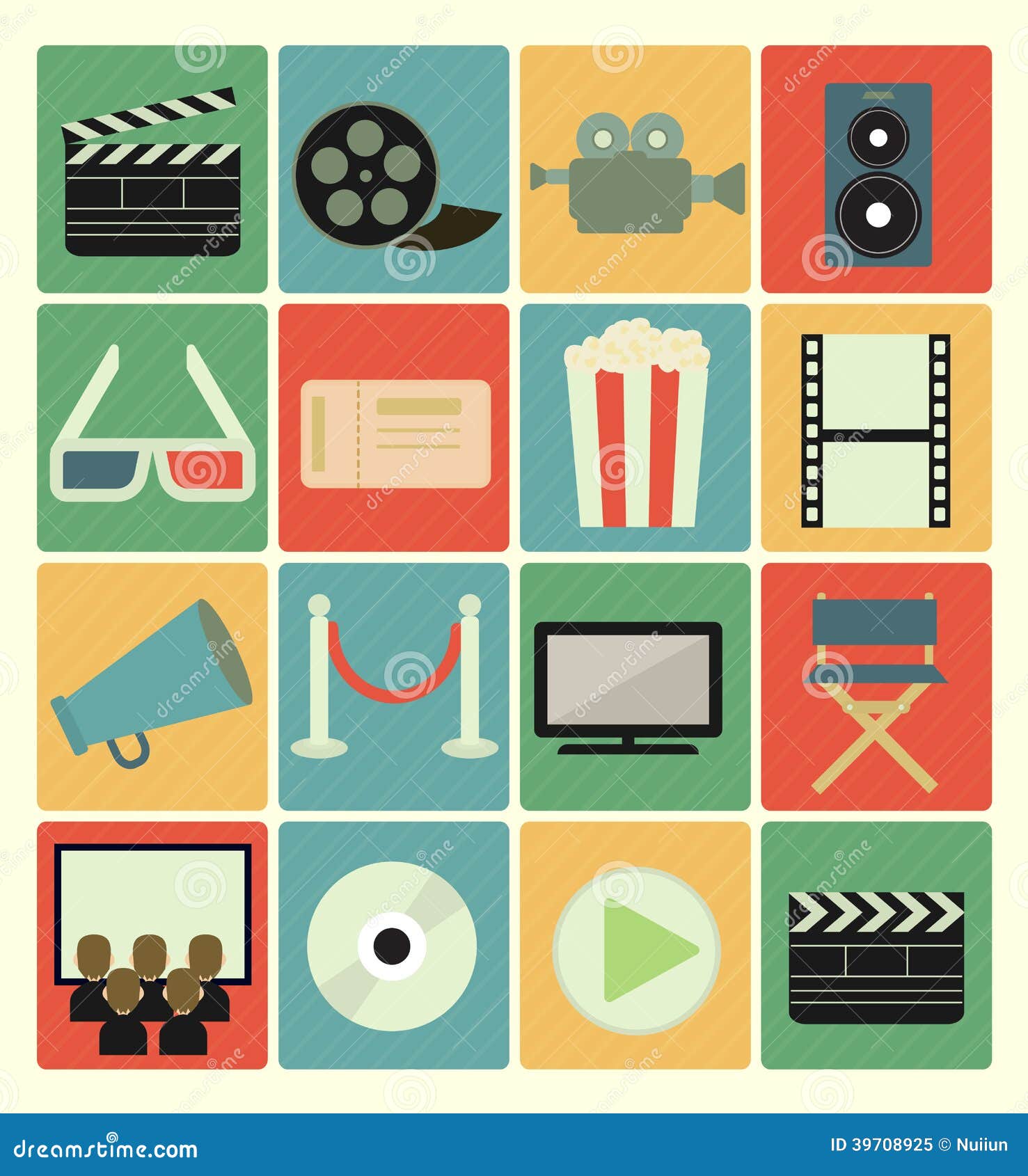 Movie icons set stock vector. Illustration of popcorn - 39708925