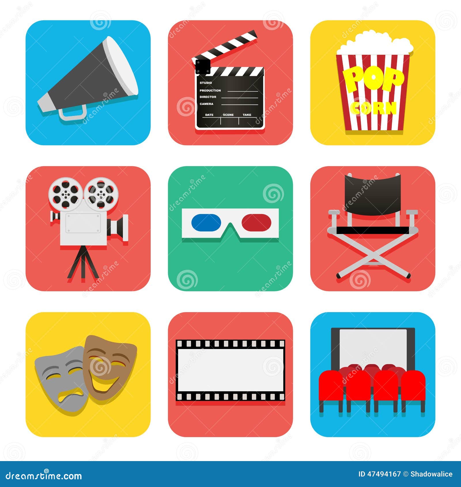 Movie icons set stock vector. Illustration of color, design - 47494167