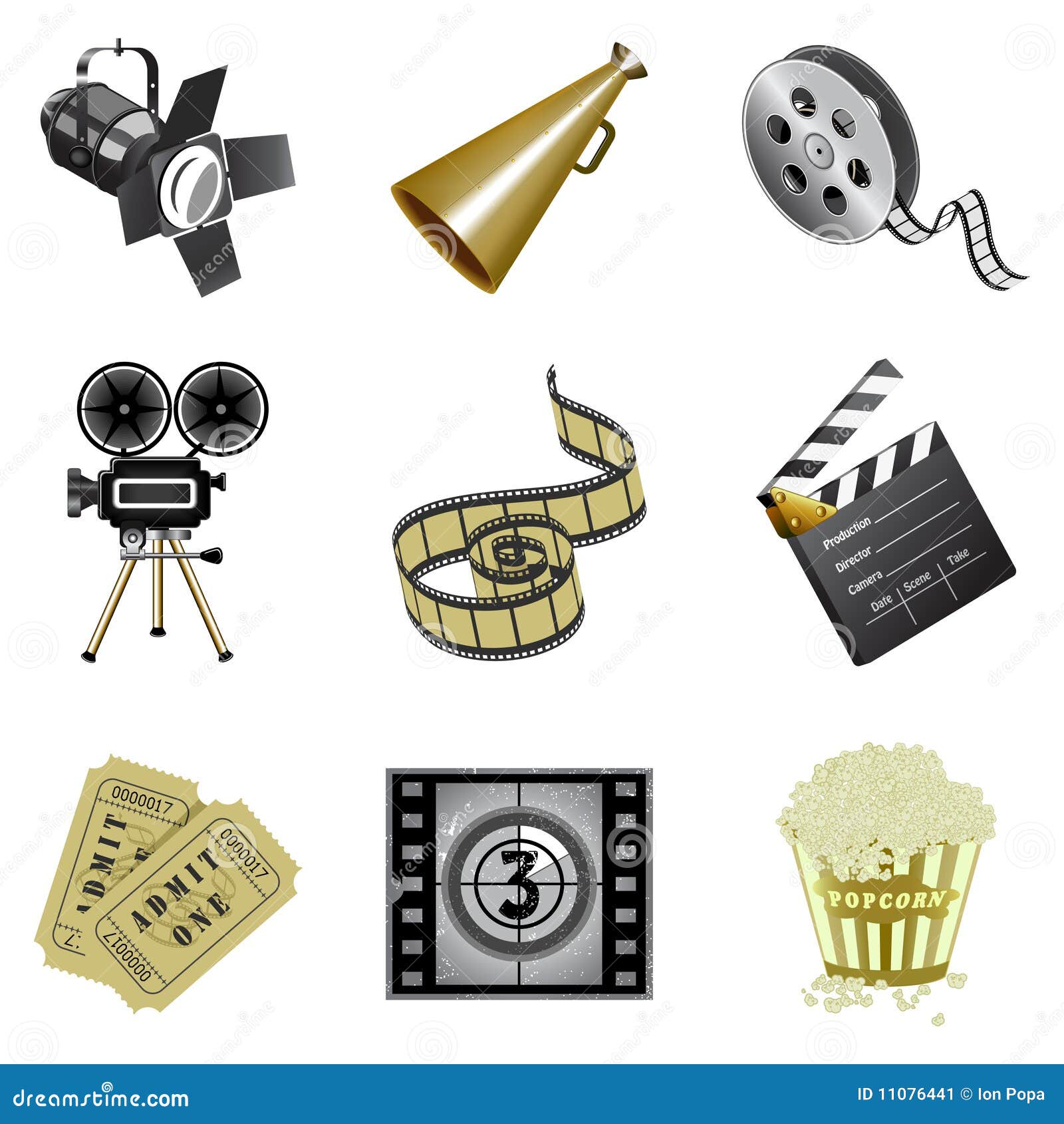 Movie industry icons stock vector. Illustration of clapboard - 11076441