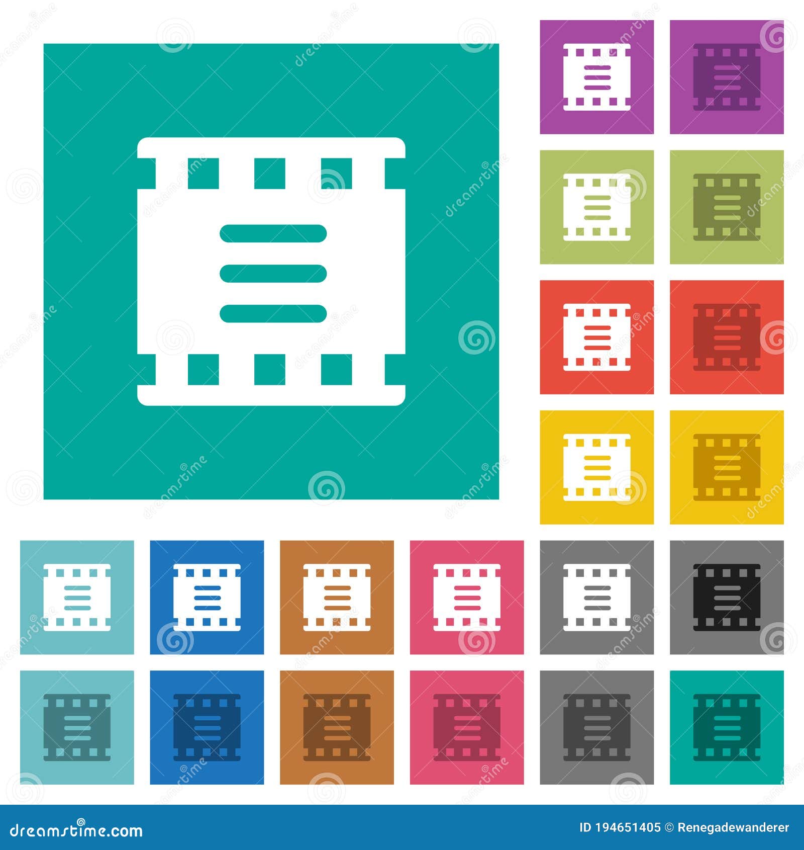 Movie Options Square Flat Multi Colored Icons Stock Vector ...