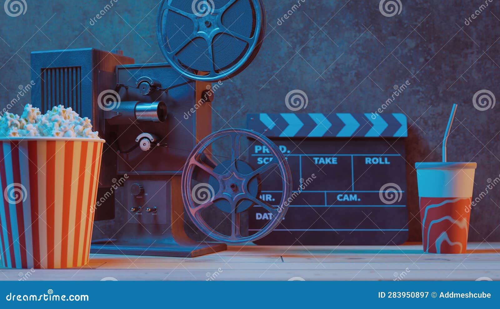 Movie Podium Background with Movie Objects, 3d Rendering Stock ...