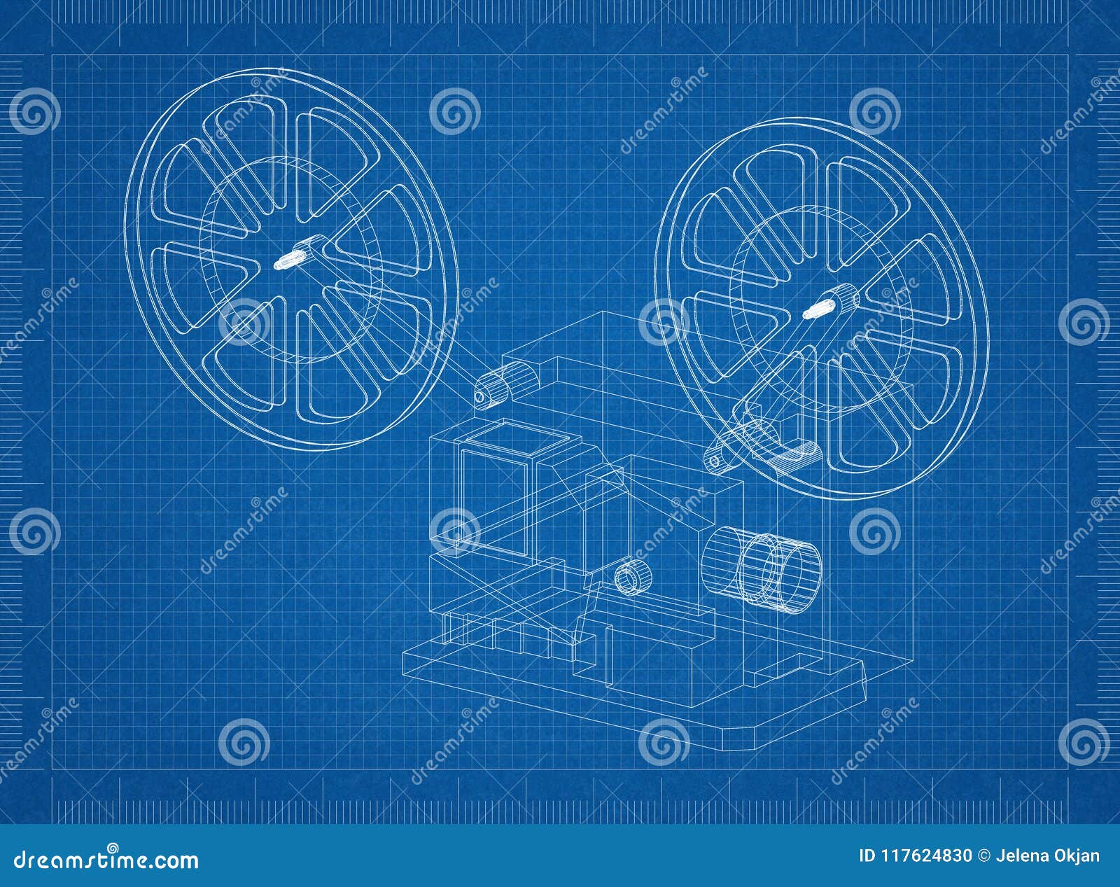Movie Projector Architect Blueprint Stock Illustration - Illustration ...