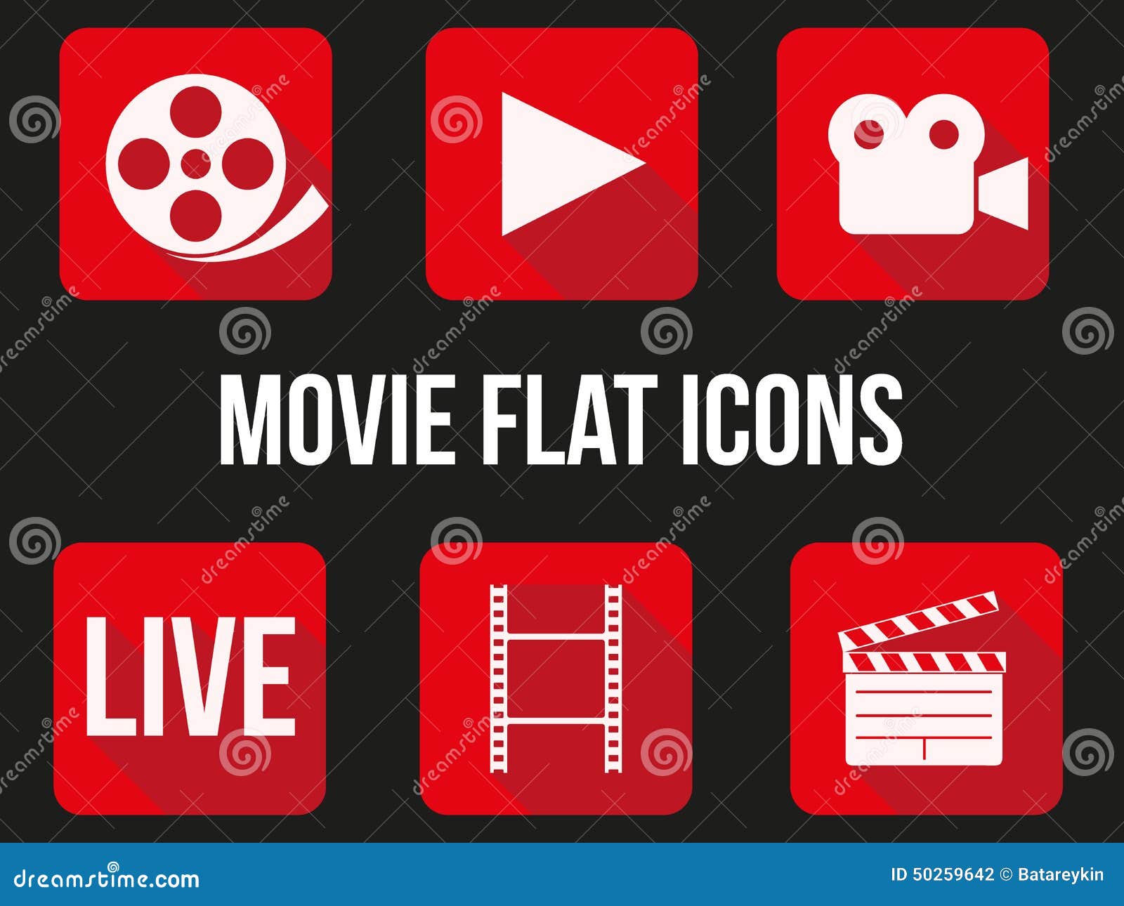 Movie square icons set stock vector. Illustration of projector - 50259642