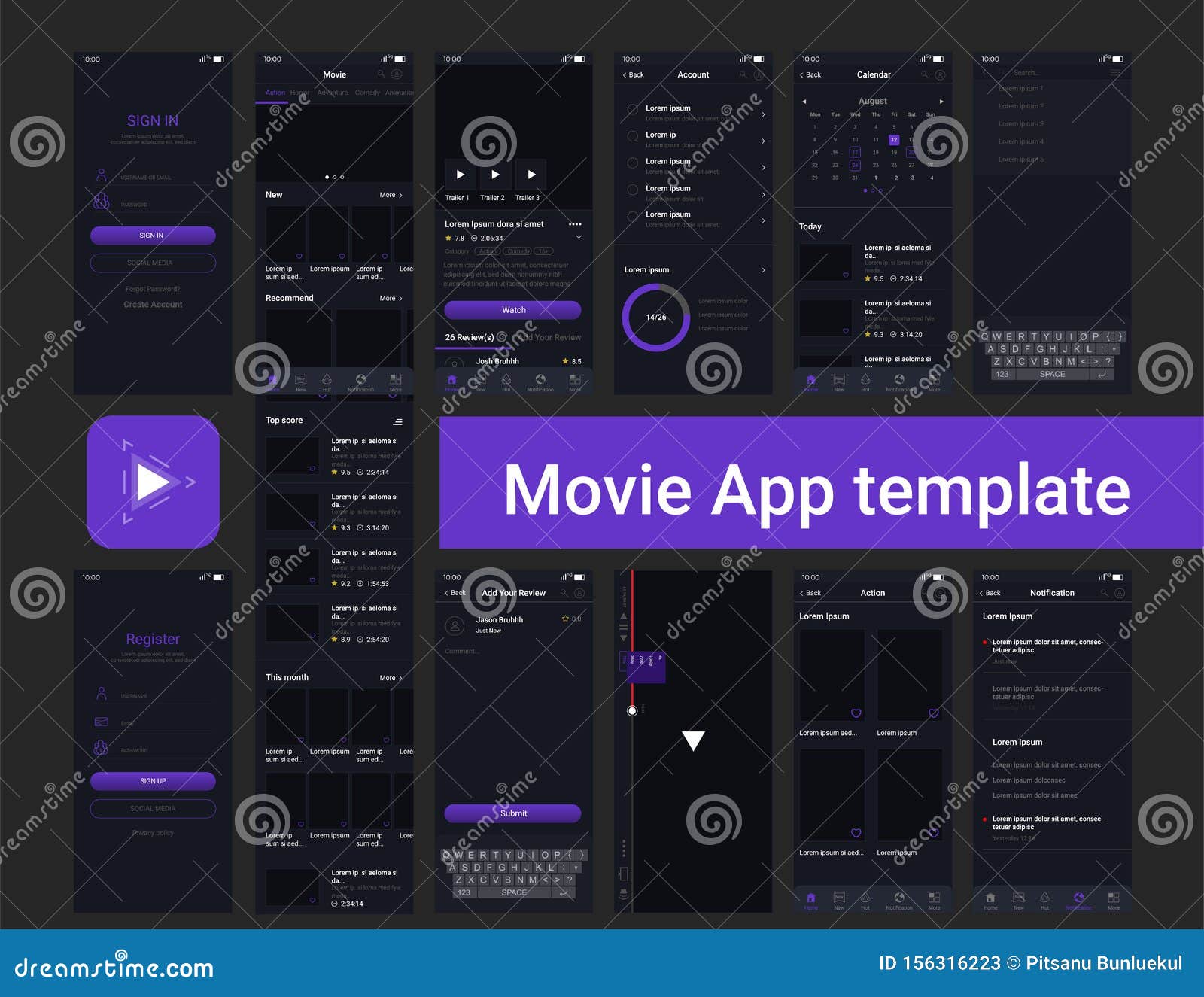 Movie Streaming App Ui Template Stock Vector - Illustration of download ...