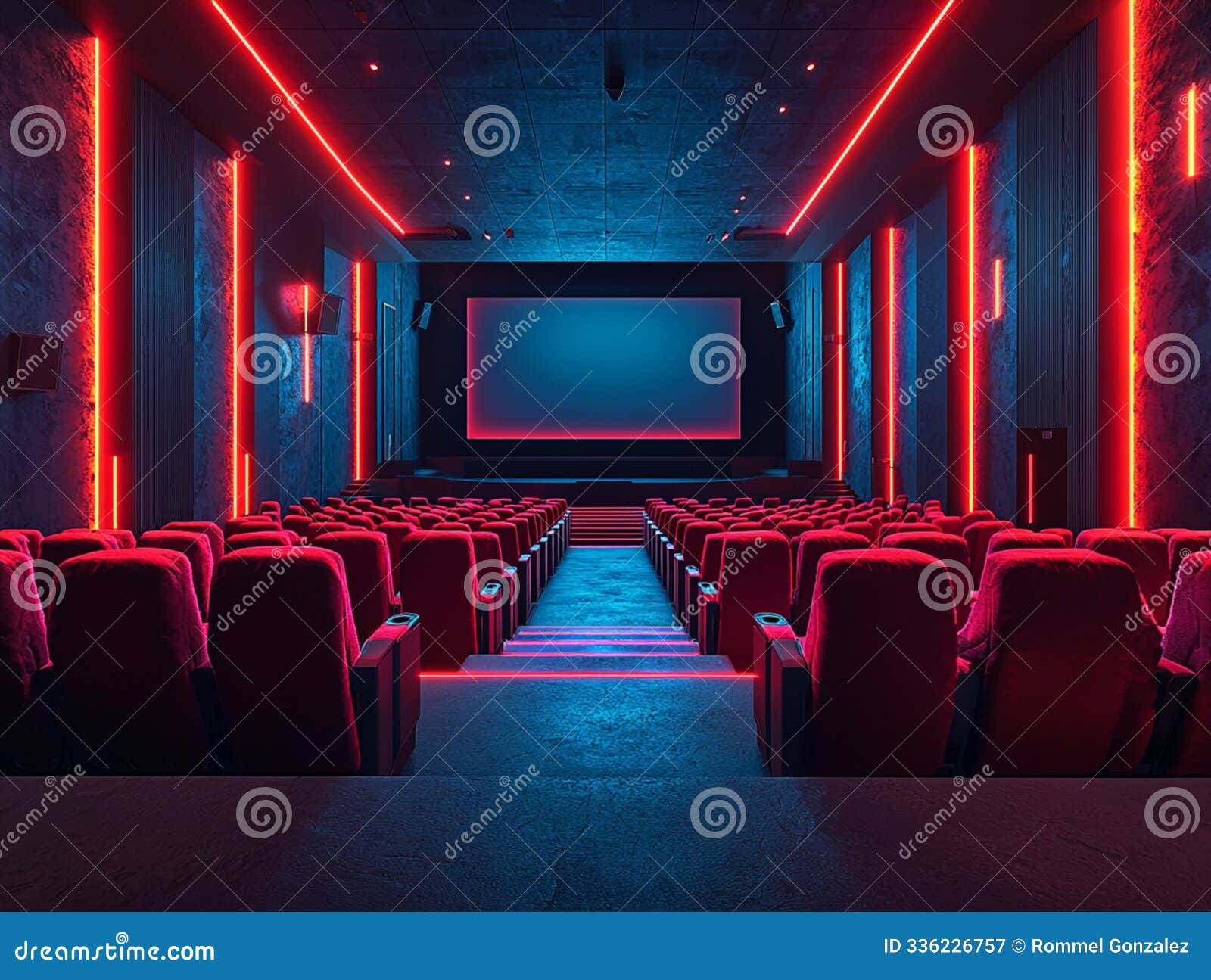 A Movie Theater with Red Seats and a Red Screen Stock Image - Image of ...