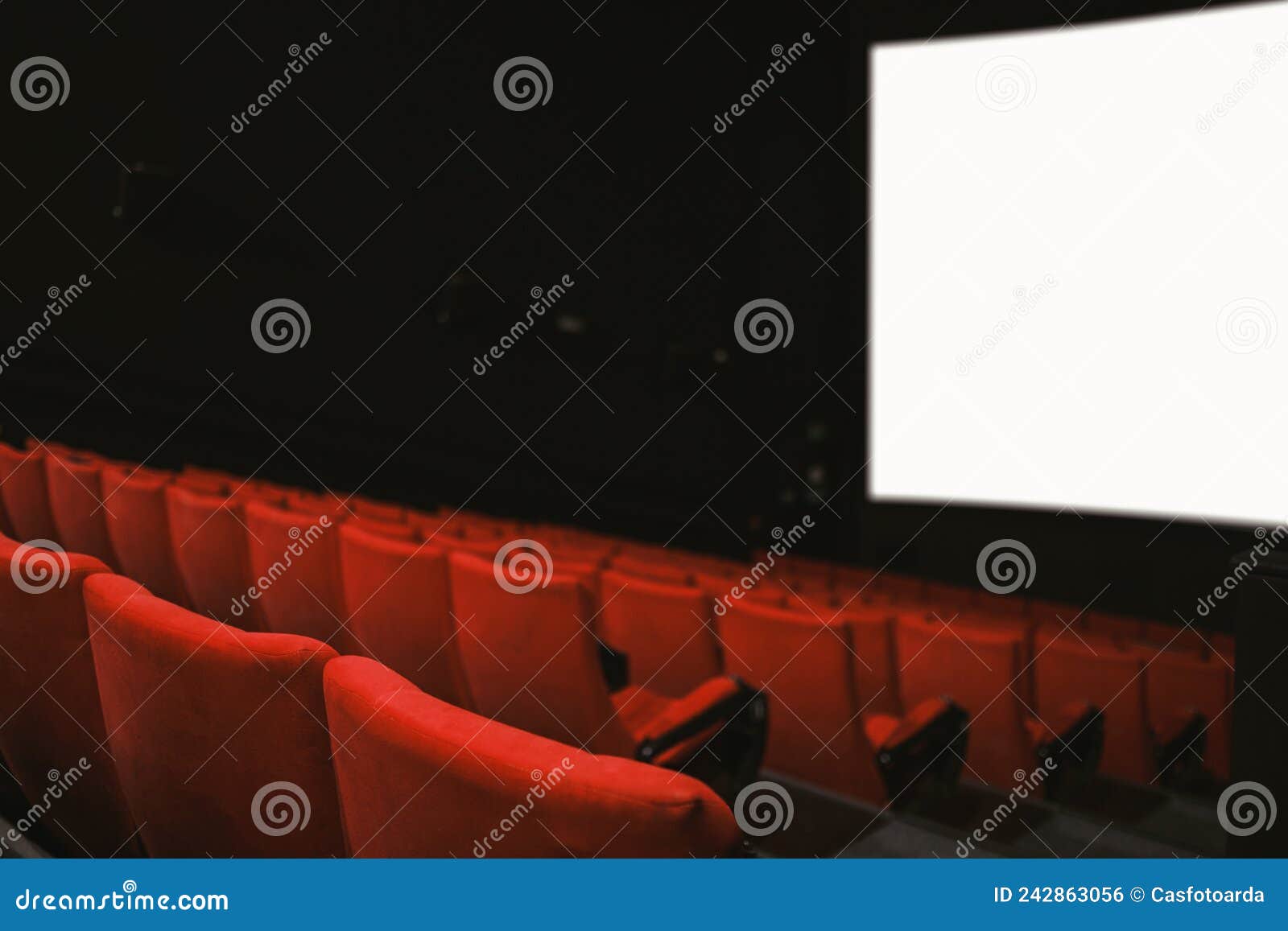 Movie Theatre with Empty Armchairs and Empty Movie Screen Stock Photo ...
