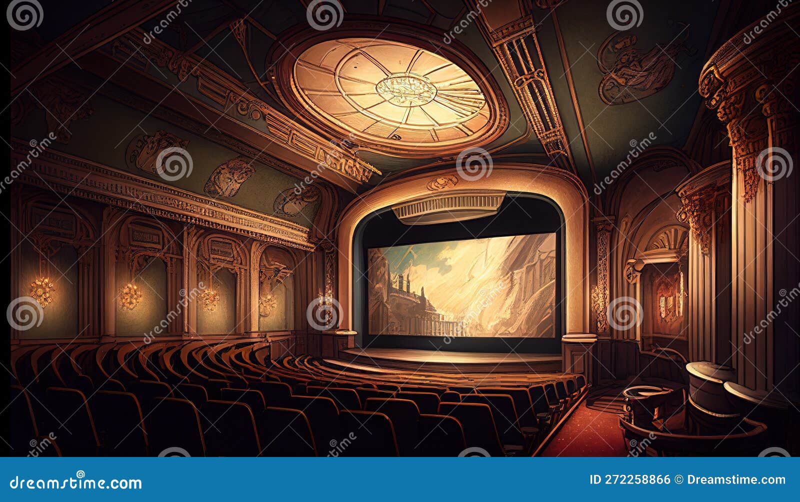 Movie Theatre Interior. Generative Ai Stock Illustration - Illustration ...