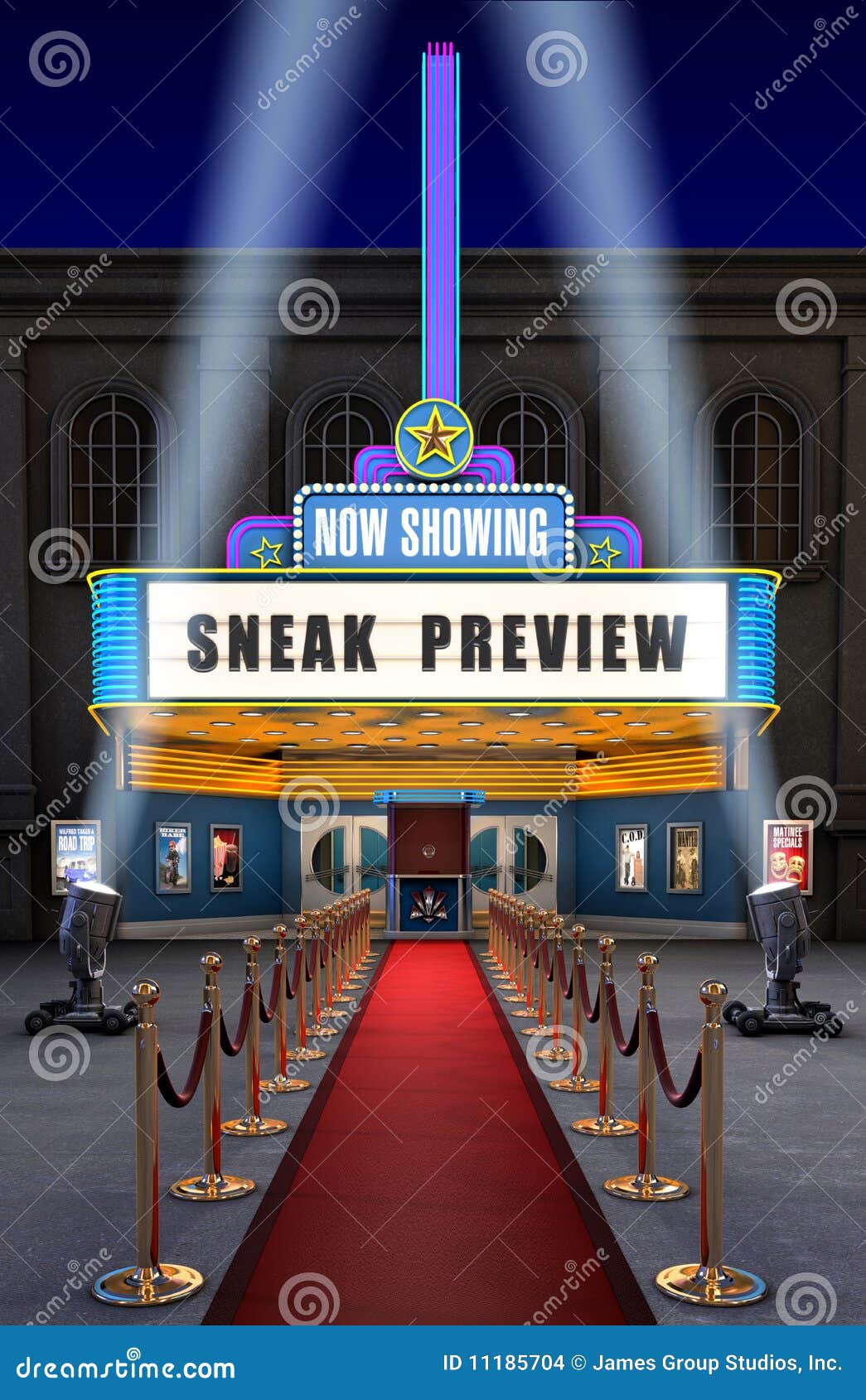 Movie Theatre & Ticket Box Stock Illustration - Illustration of neon ...