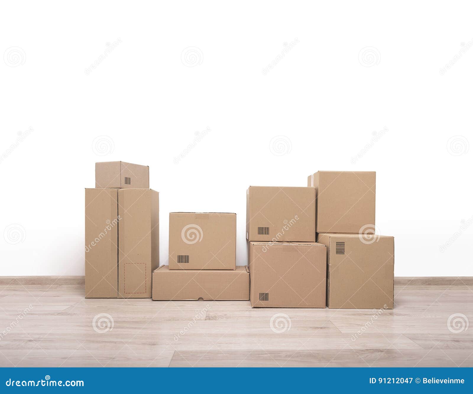 Moving boxes on the floor. stock image. Image of piled - 91212047