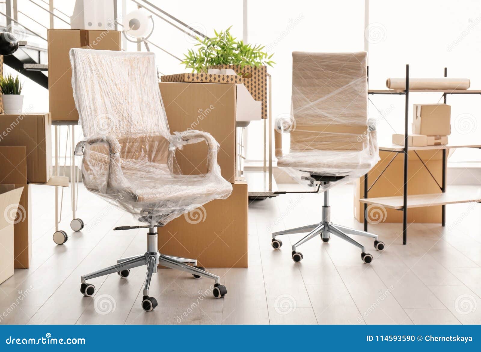 Moving boxes and furniture stock photo. Image of office - 114593590