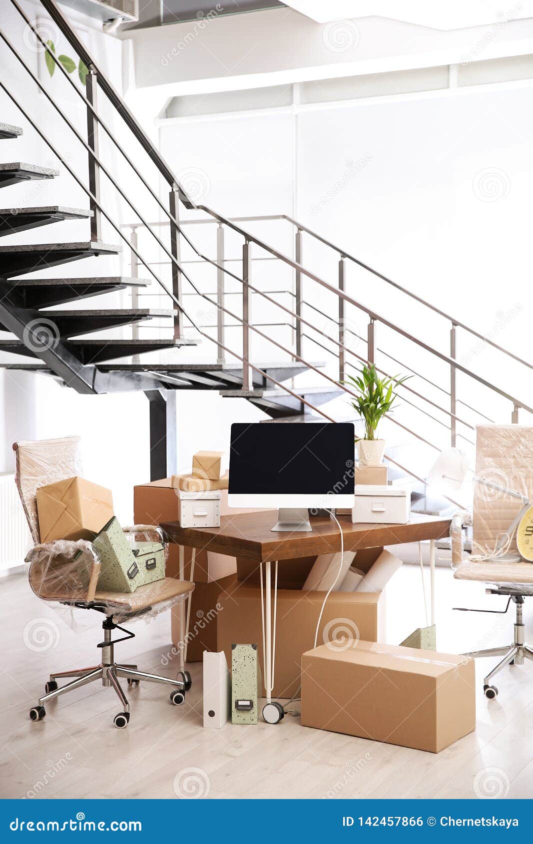 Moving Boxes and Furniture in Office Stock Photo - Image of moving ...