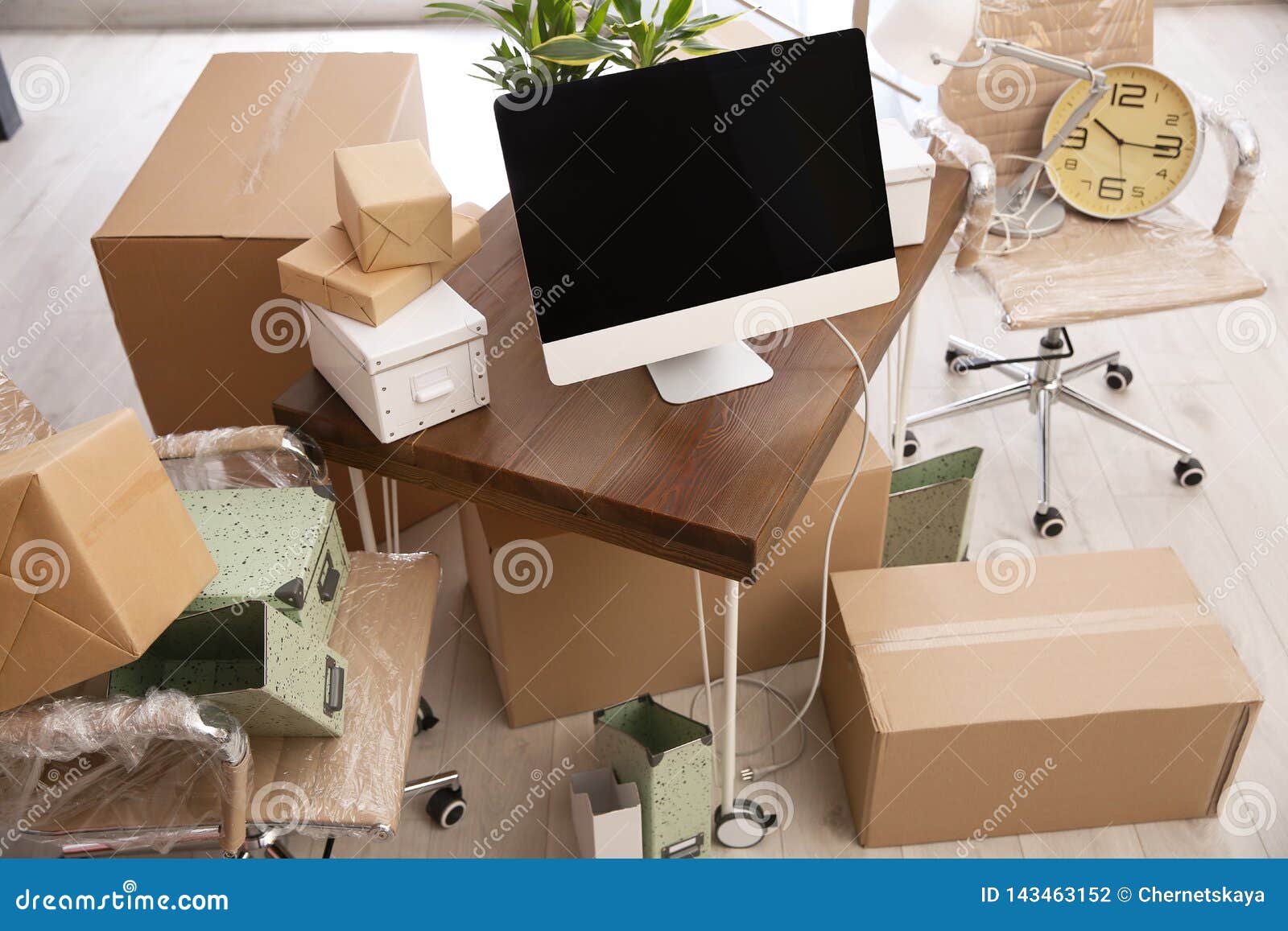 Moving Boxes and Furniture in Office Stock Photo - Image of cardboard ...