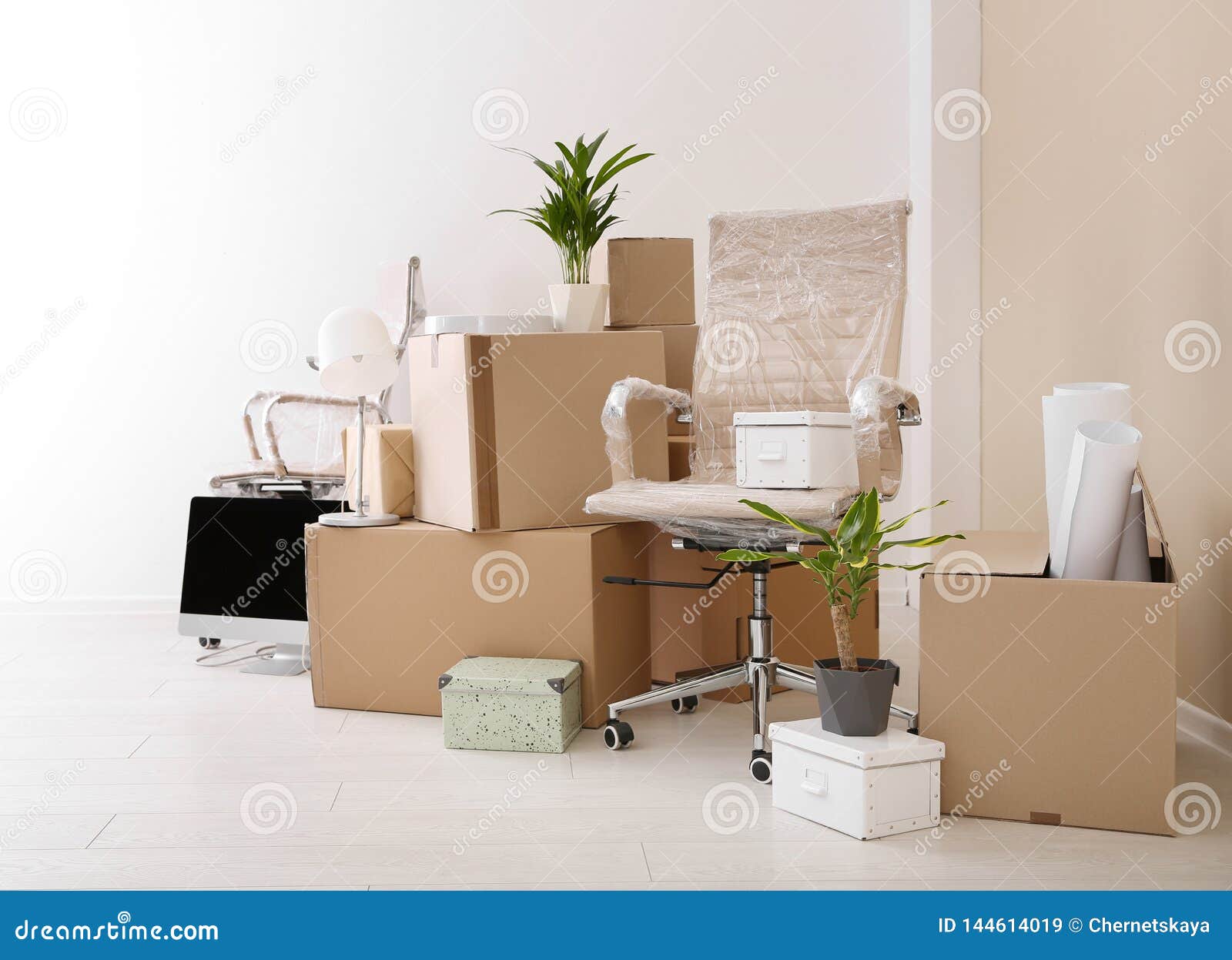 Moving Boxes and Furniture in Office Stock Image - Image of room ...
