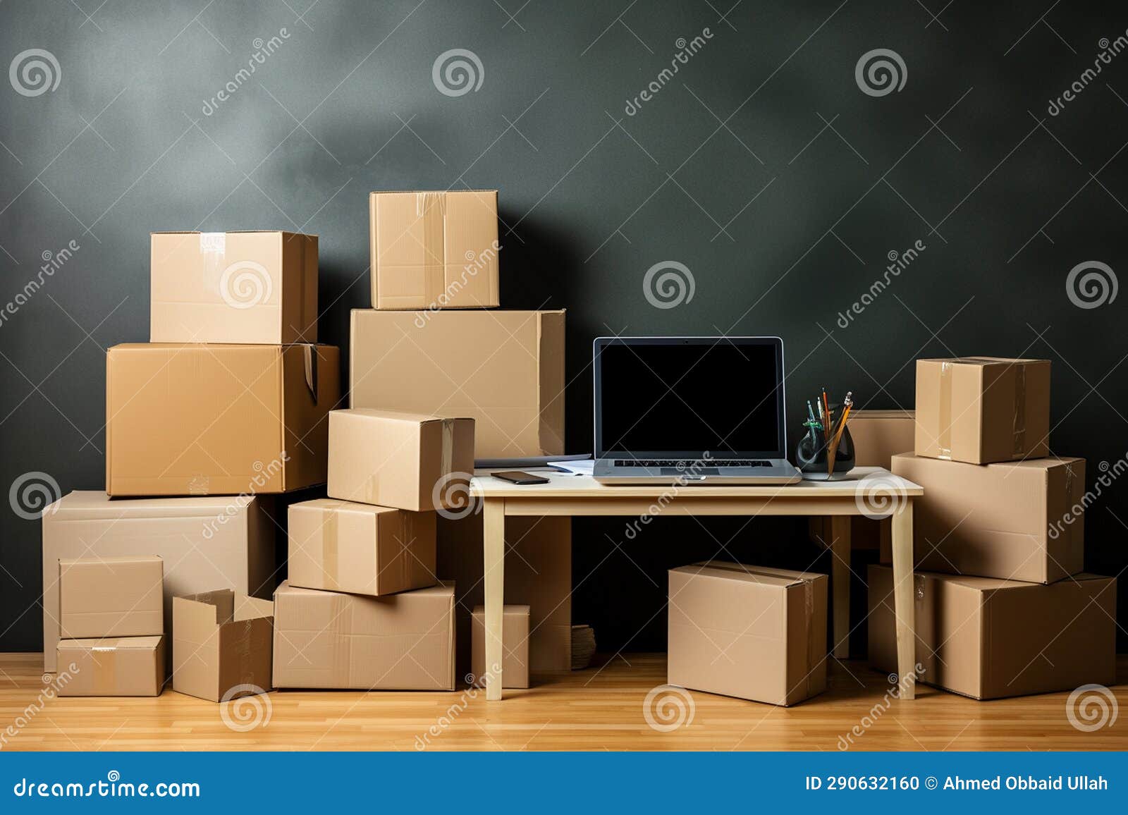 Moving Boxes and Laptop in a Room. Generative by Ai Stock Illustration ...