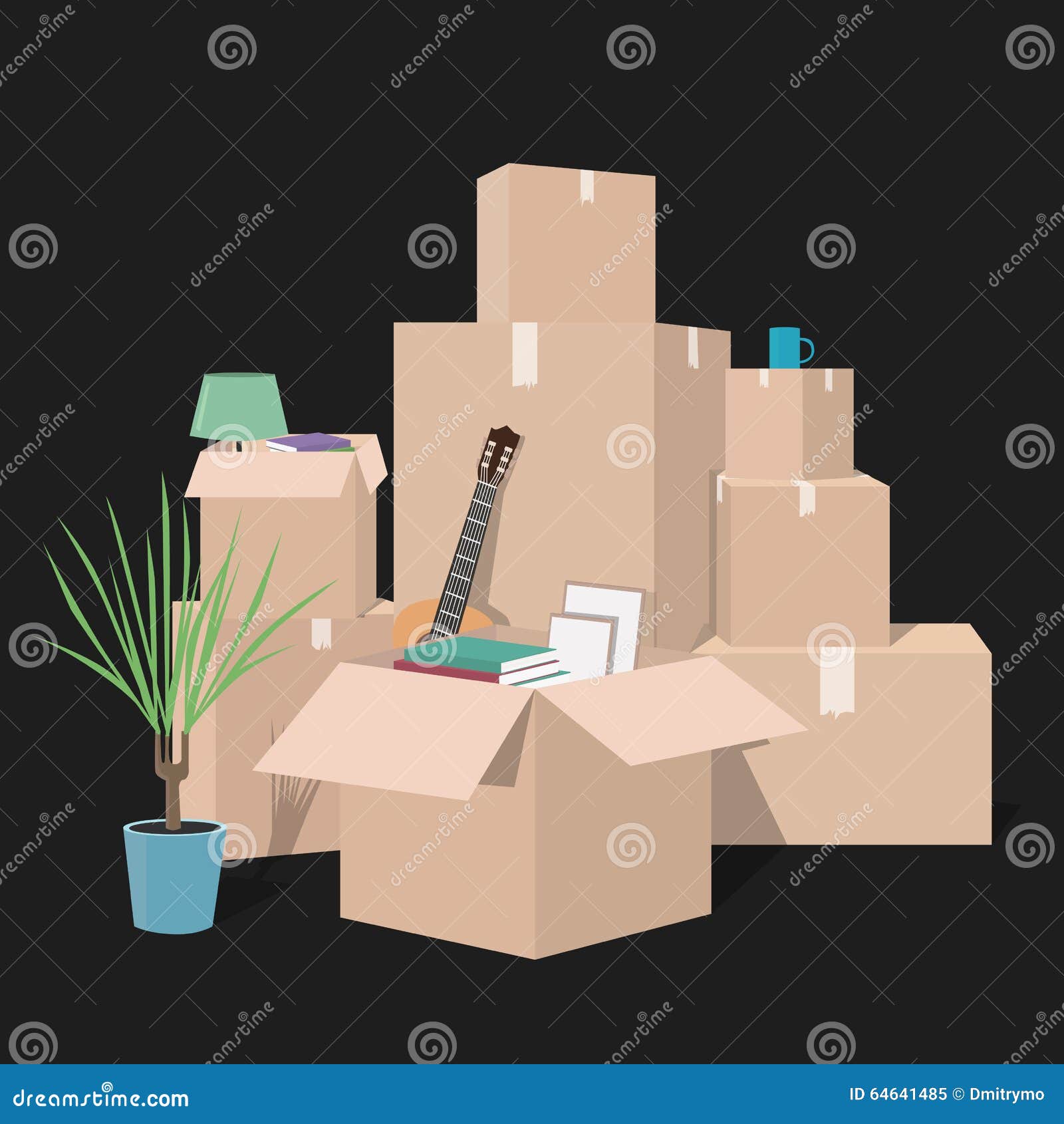 Moving with Boxes. Things in Box. Transport Company Stock Vector ...